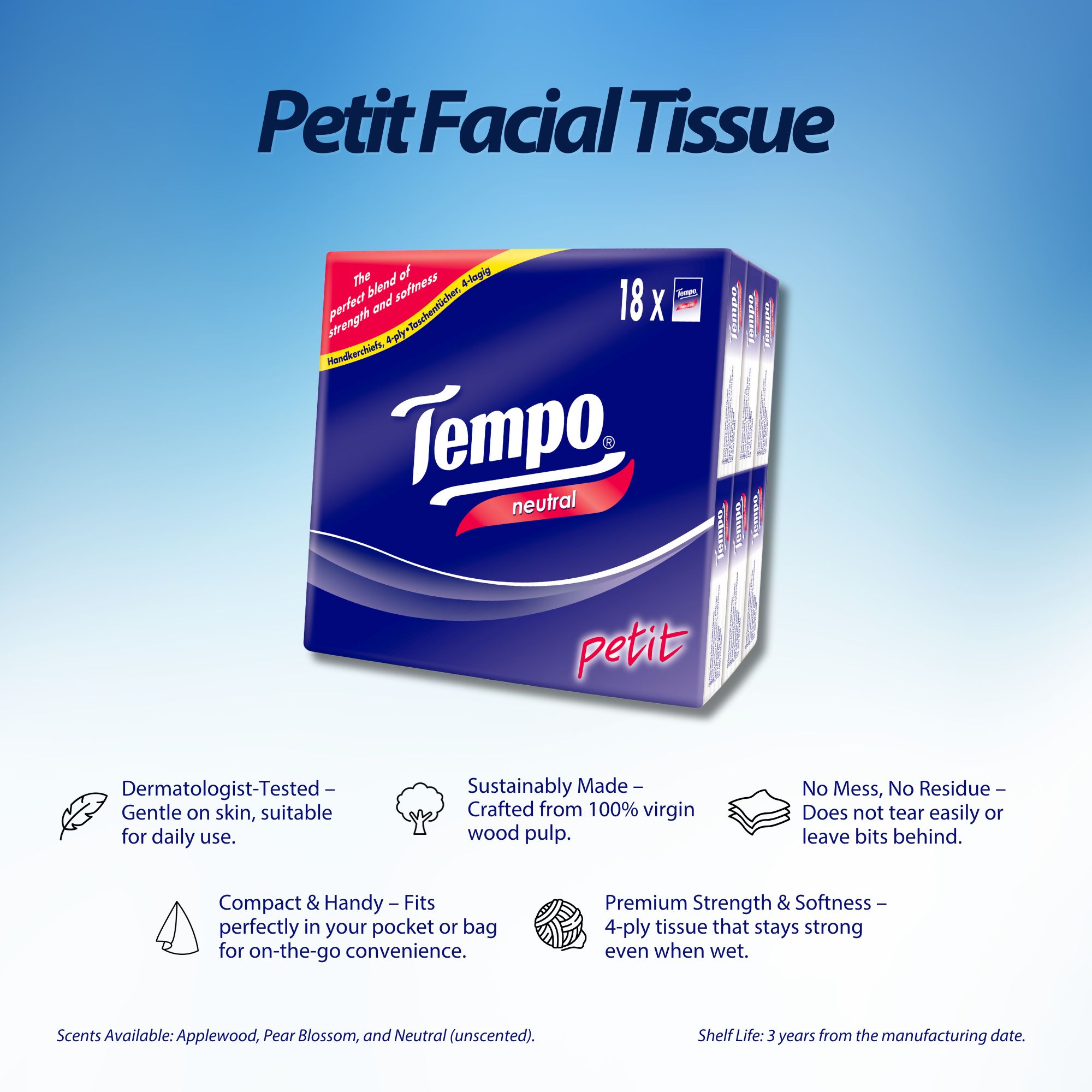 Tempo Petit Hanky Pear Blossom Pocket Facial Tissue (4-Ply, x 18 Packs ...