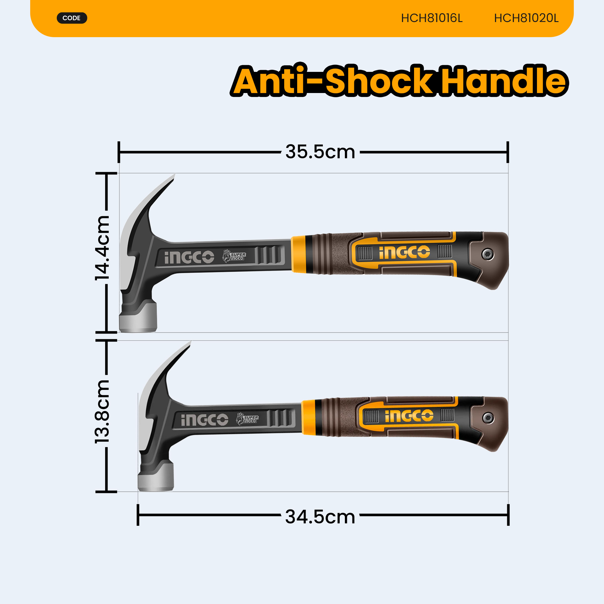 Ingco 160z/20oz Heavy Duty Claw Hammer Drop-Forged Nail Driving Hammer ...