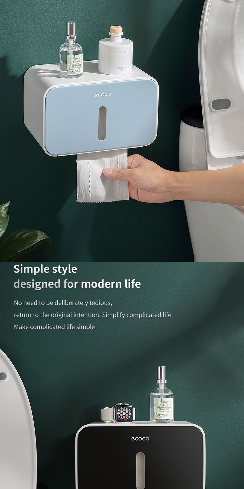 Ecoco Tissue Holder Bathroom Wall Mounted Tissue Box Waterproof for ...