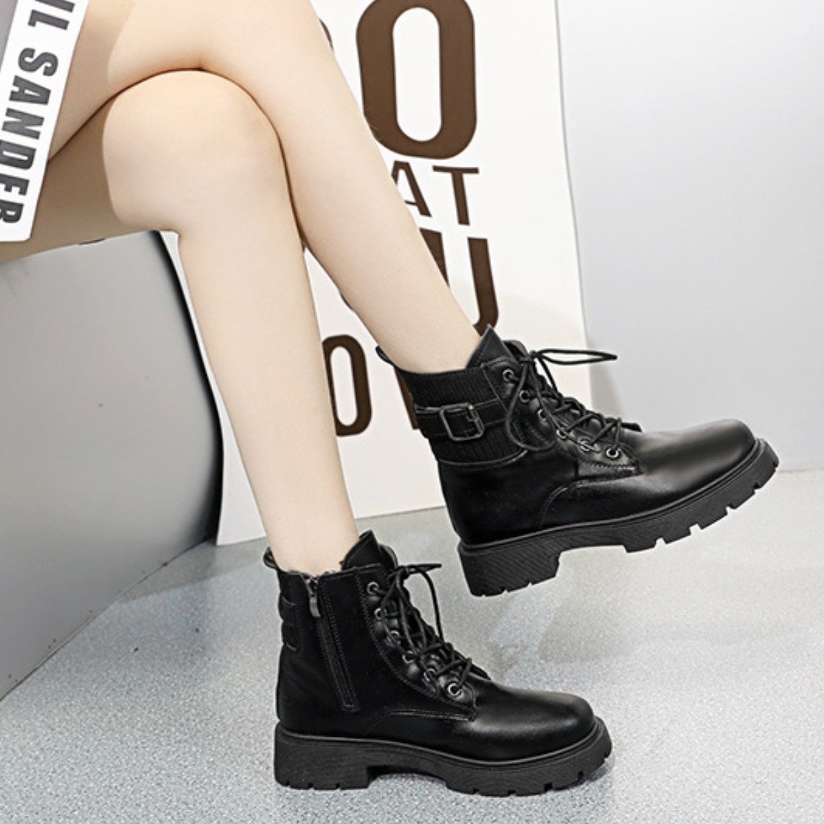 Size 35-40 Soft Leather Short Boots Lace Up Martin Boots Women's ...
