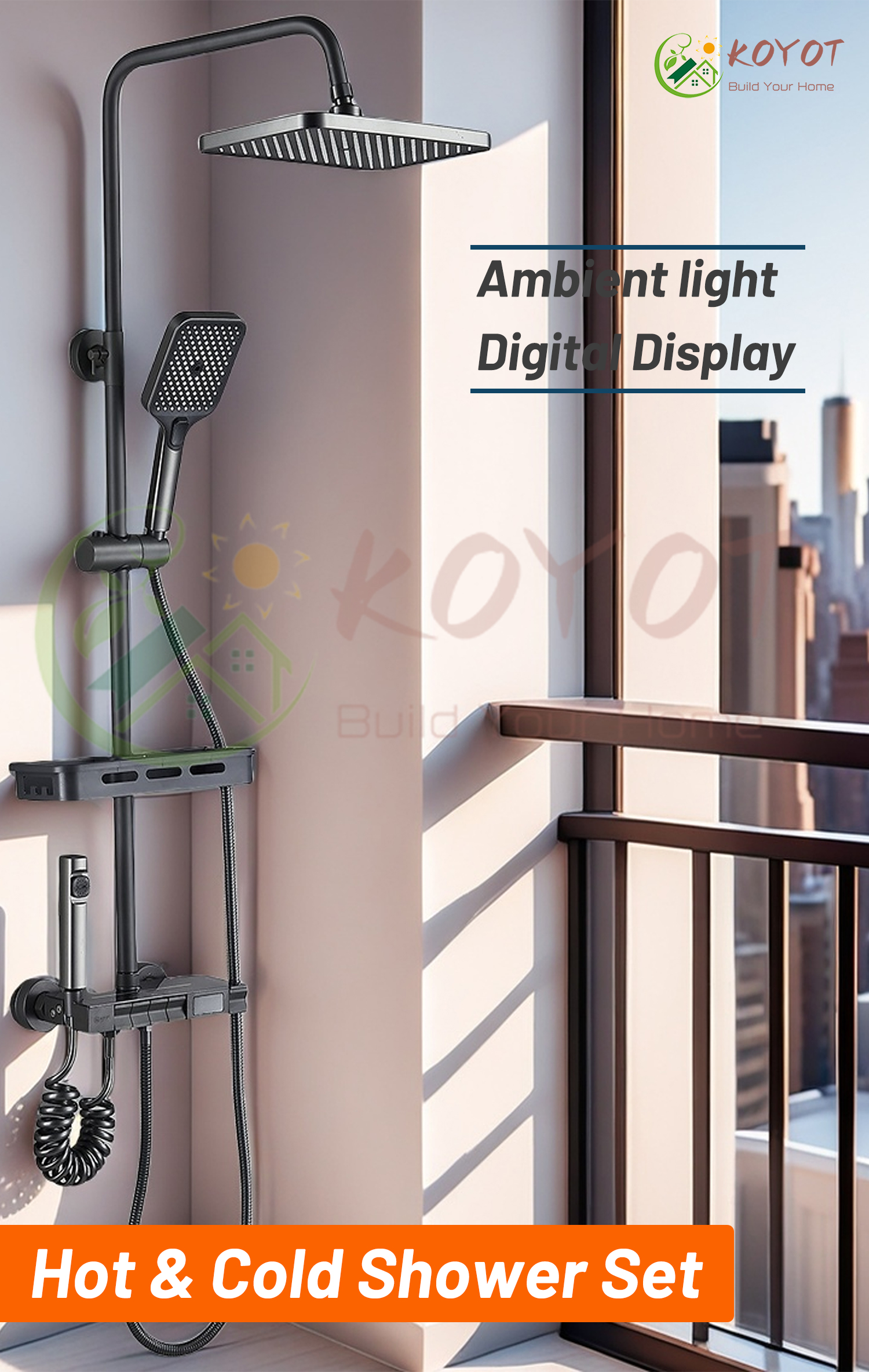 KOYOT Ambient Light & Digital Display Hot and Cold 4 in 1 Shower Set with Faucet Bidet Rain ...