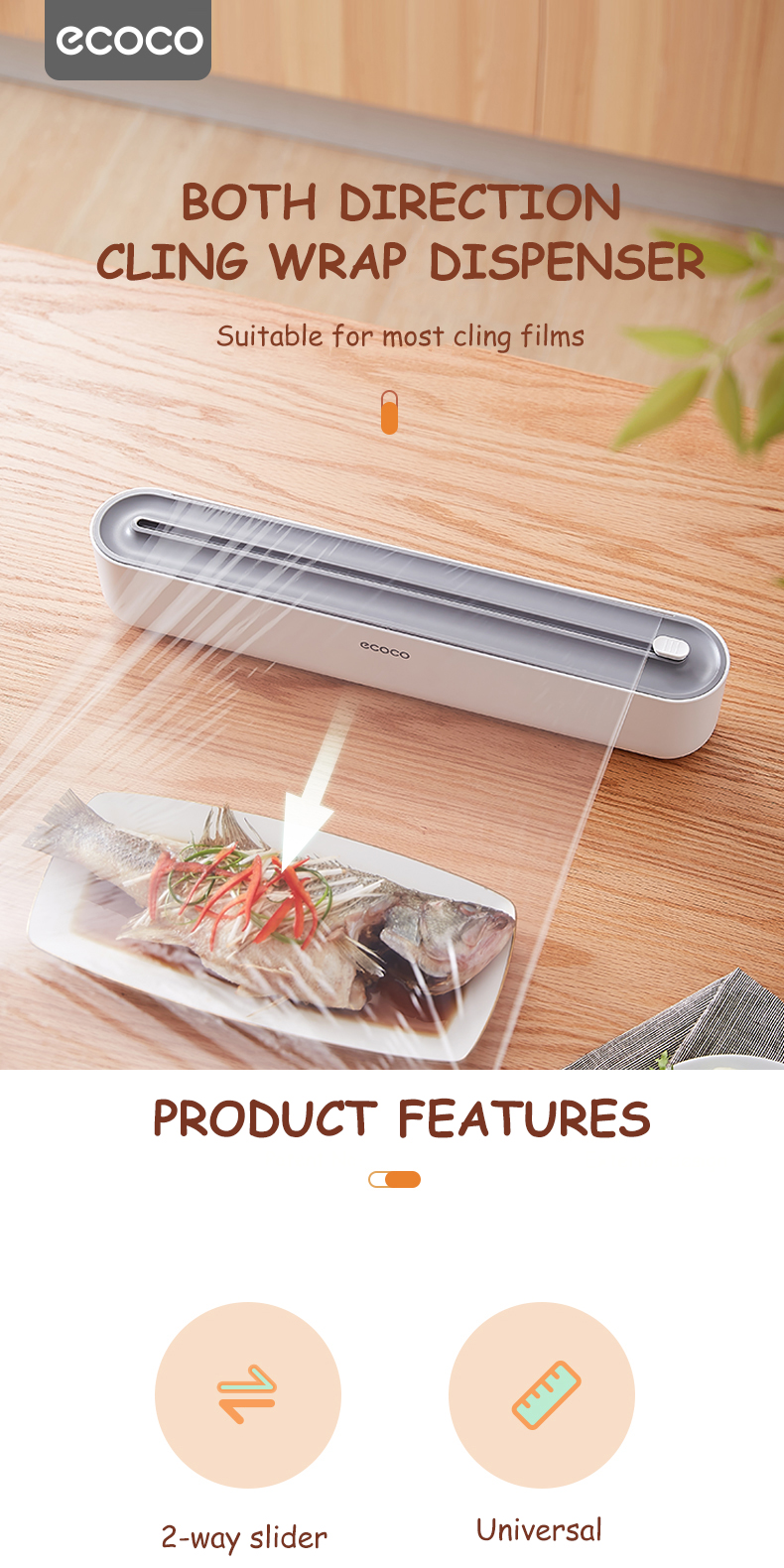 Ecoco Large Roll Plastic Wrap Cutter Kitchen Plastic Wrap Cutting ...