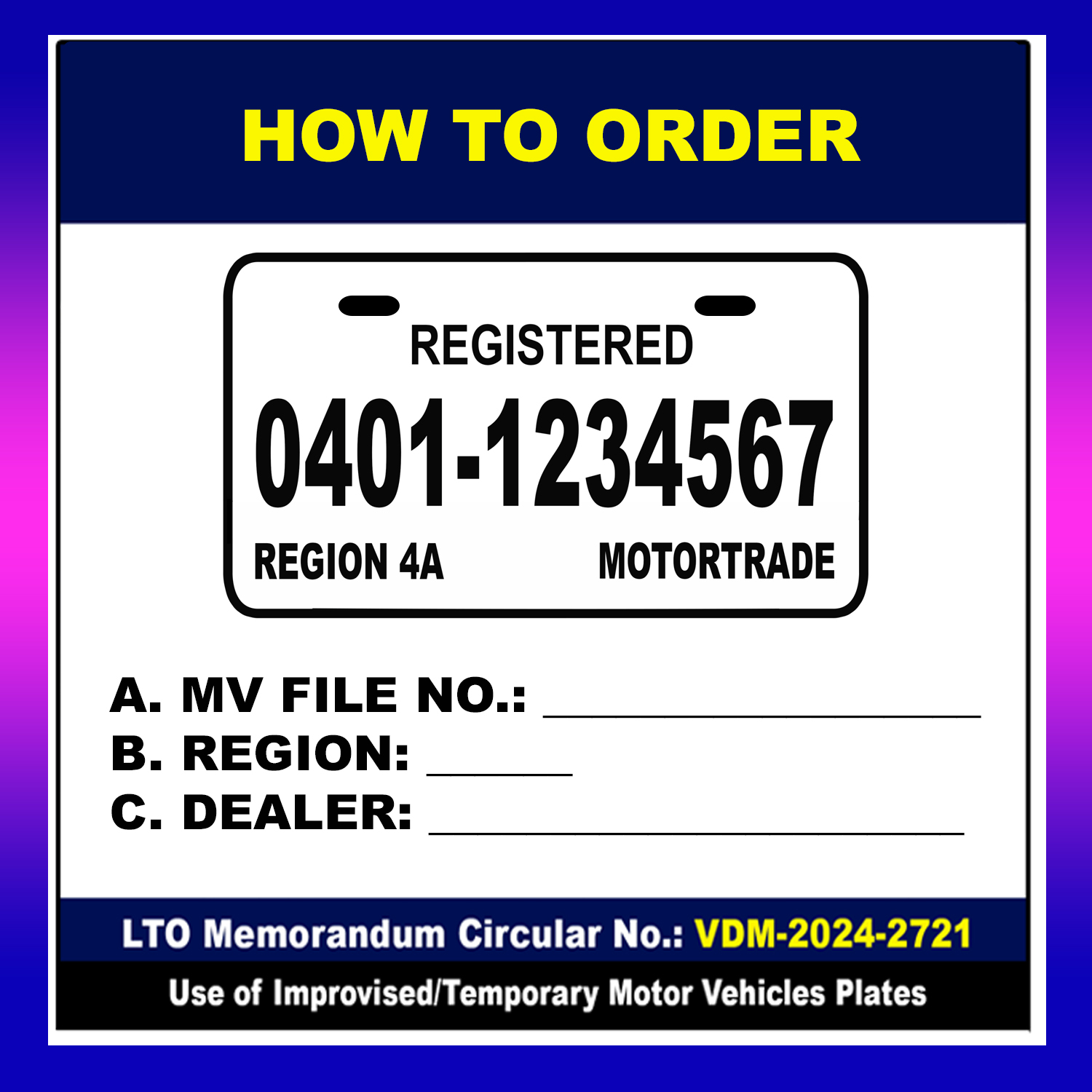 NEW PLATE SIZE 2024 - METAL MOTORCYCLE TEMPORARY PLATE NUMBER - MC: VDM ...