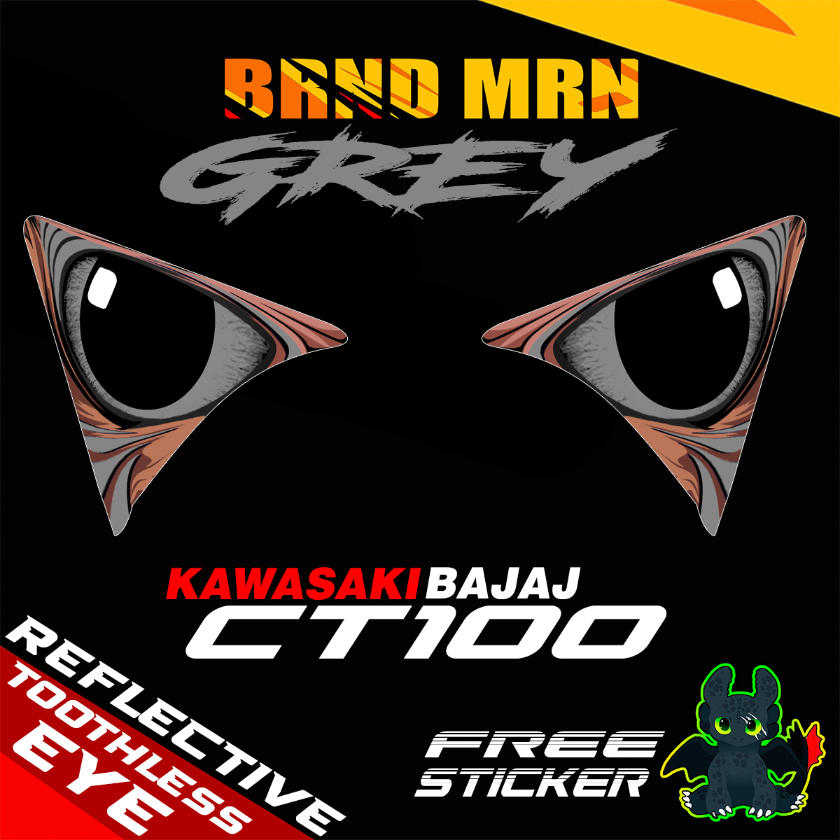 KAWASAKI BAJAJ CT100 TOOTHLESS EYE DECAL REFLECTIVE STICKER TINT ...