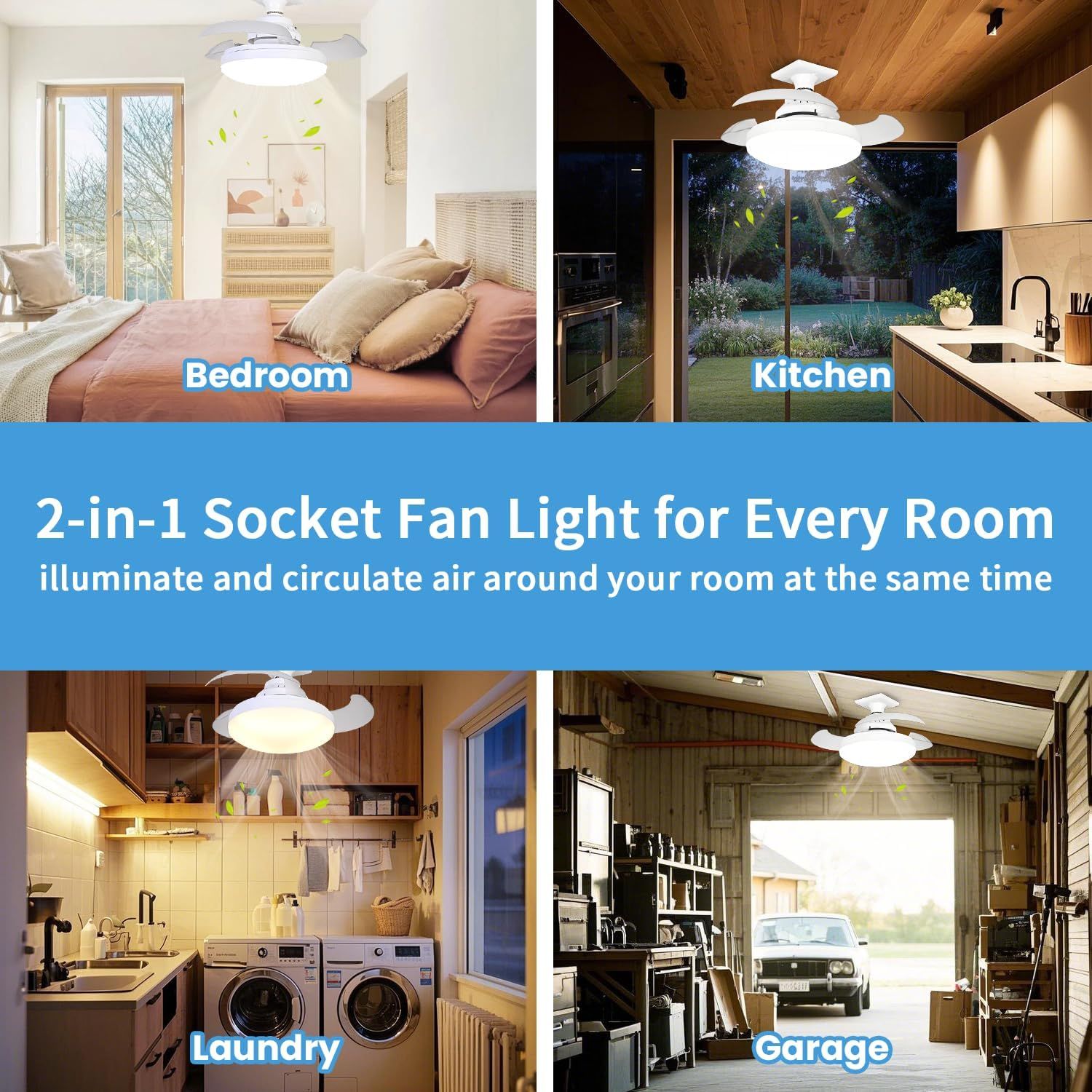 Invisible Ceiling Fans Light E27 Ceiling Light Fan with Remote Control ...