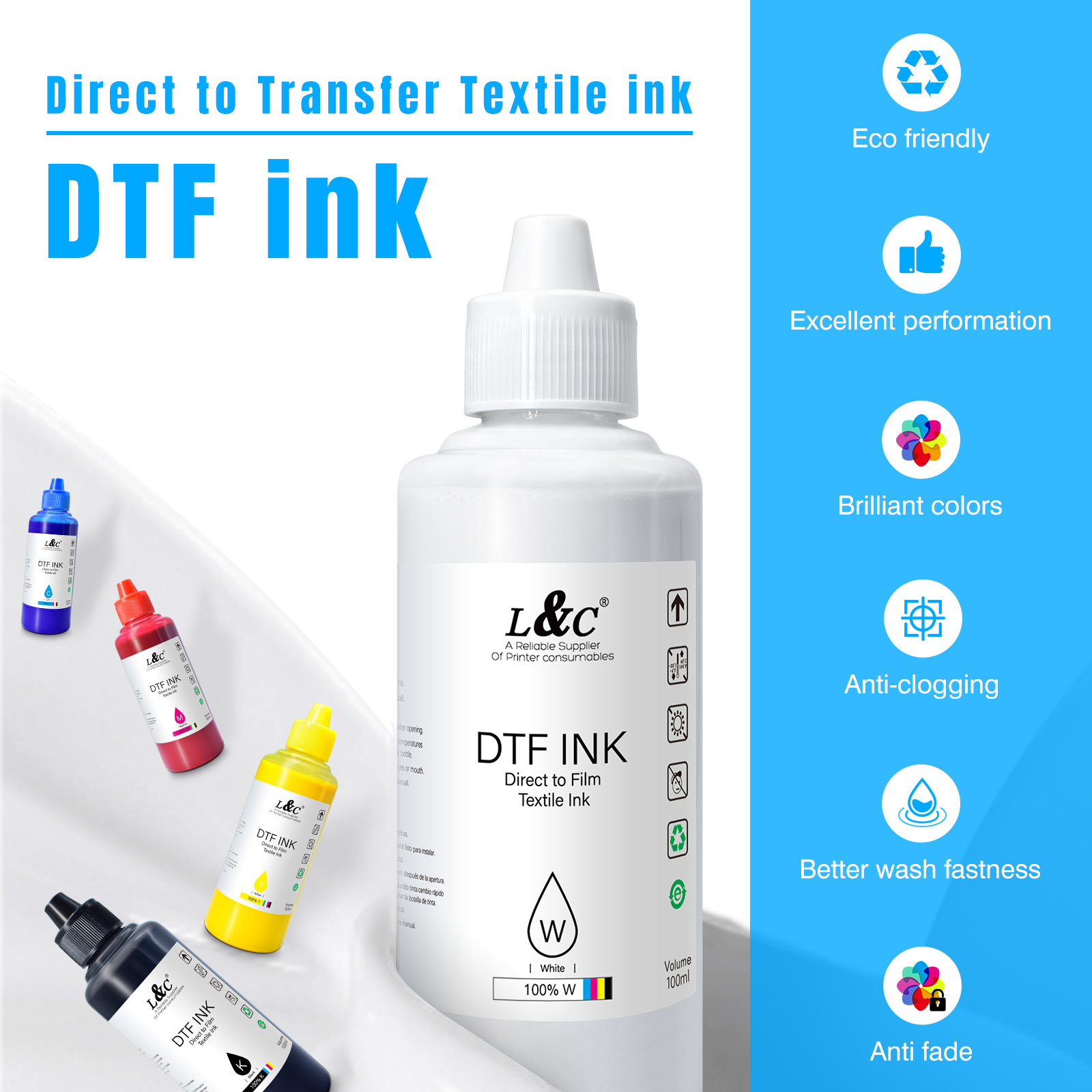 L&C DTF Inks 100ml Compatible For EPSON L1800/R1390 DTF Printer Direct ...