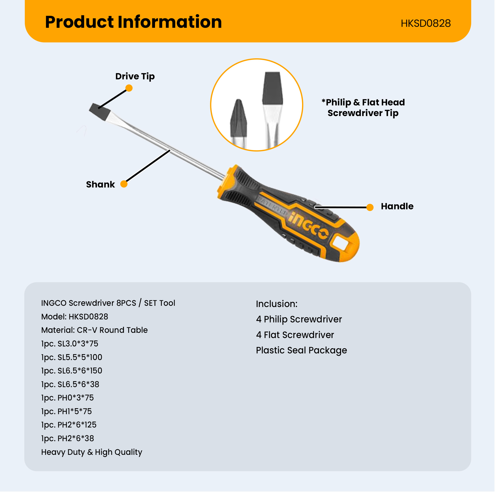 Ingco 8pcs Magnetic Screwdriver Set Slotted & Phillips Screw Drivers ...