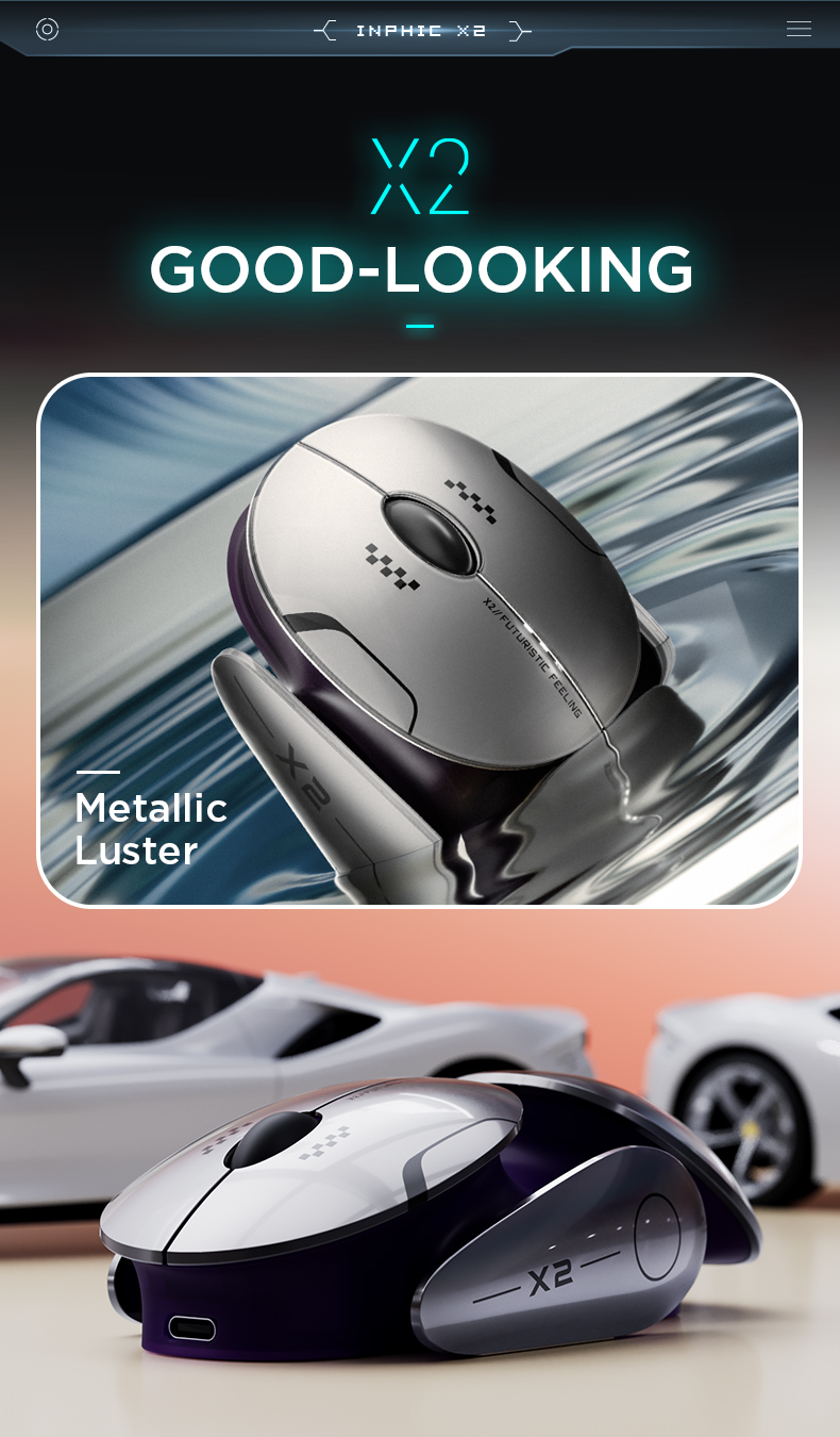 Inphic X2 Tri-Mode Mouse Wireless Rechargeable 2400dpi Silent RGB Ergonomic Metal Mouse For ...