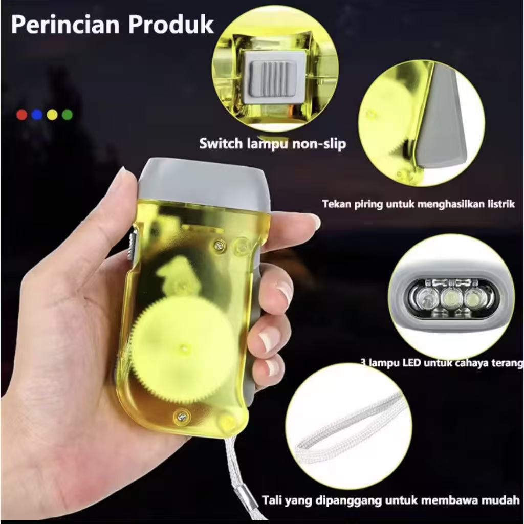 1PCS 3 LED Hand Pressing Flashlight Travel Torch Light Manual Generator ...
