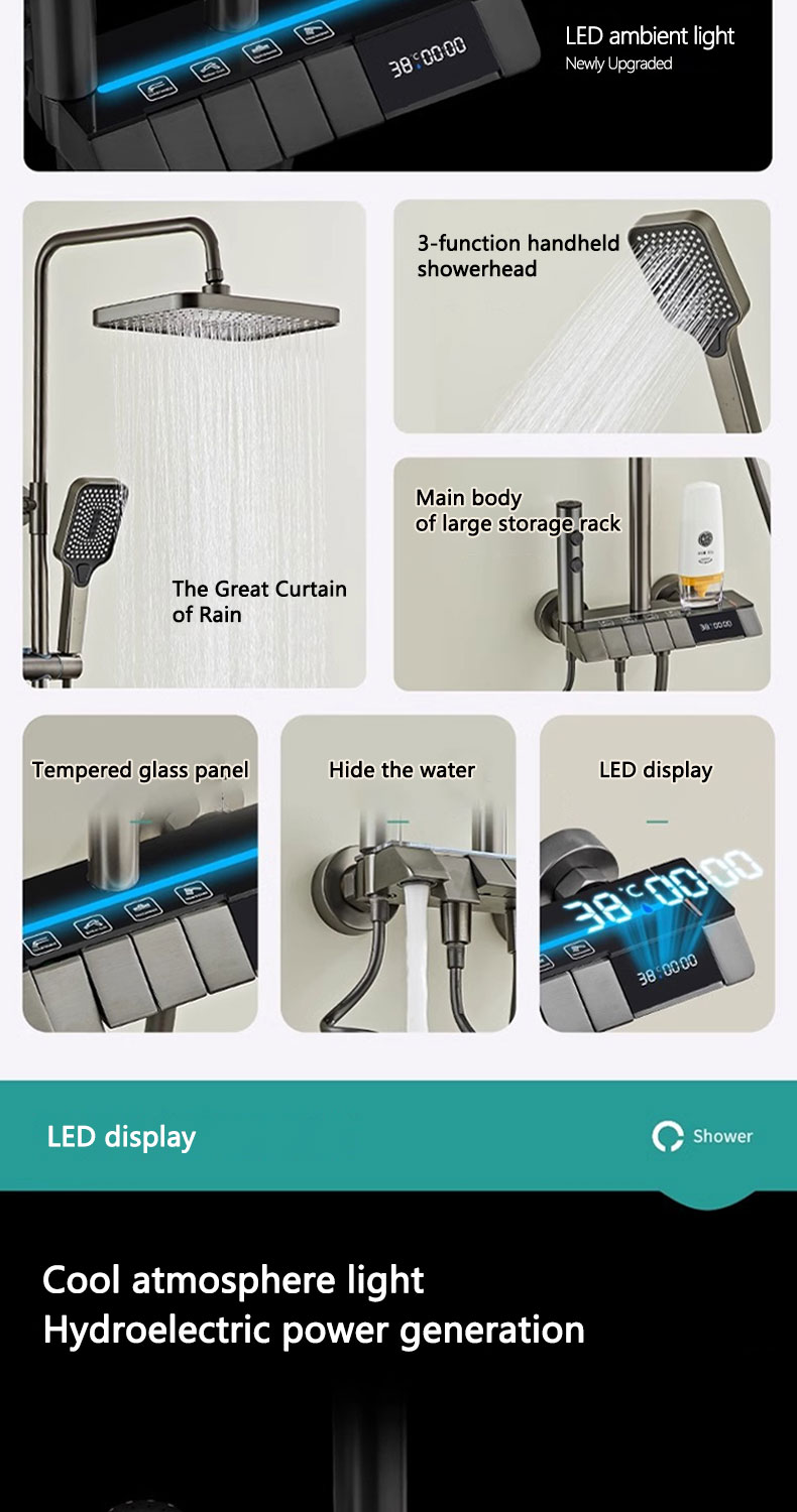 German Tech Shower Set with Digital Display Stainless Steel Bathroom ...