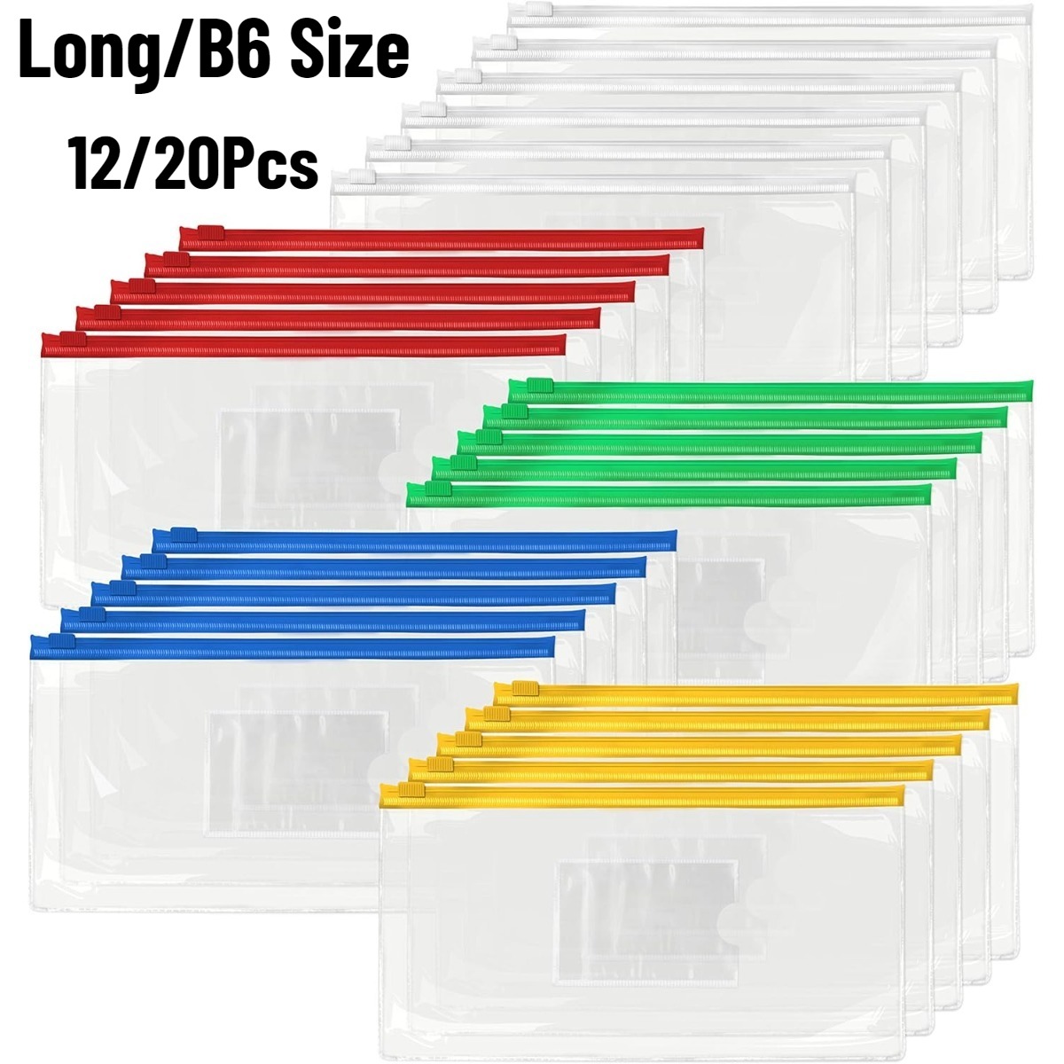 12Pcs Long/B6 Transparent File Zipper Bags Plastic Envelopes Poly Zip ...