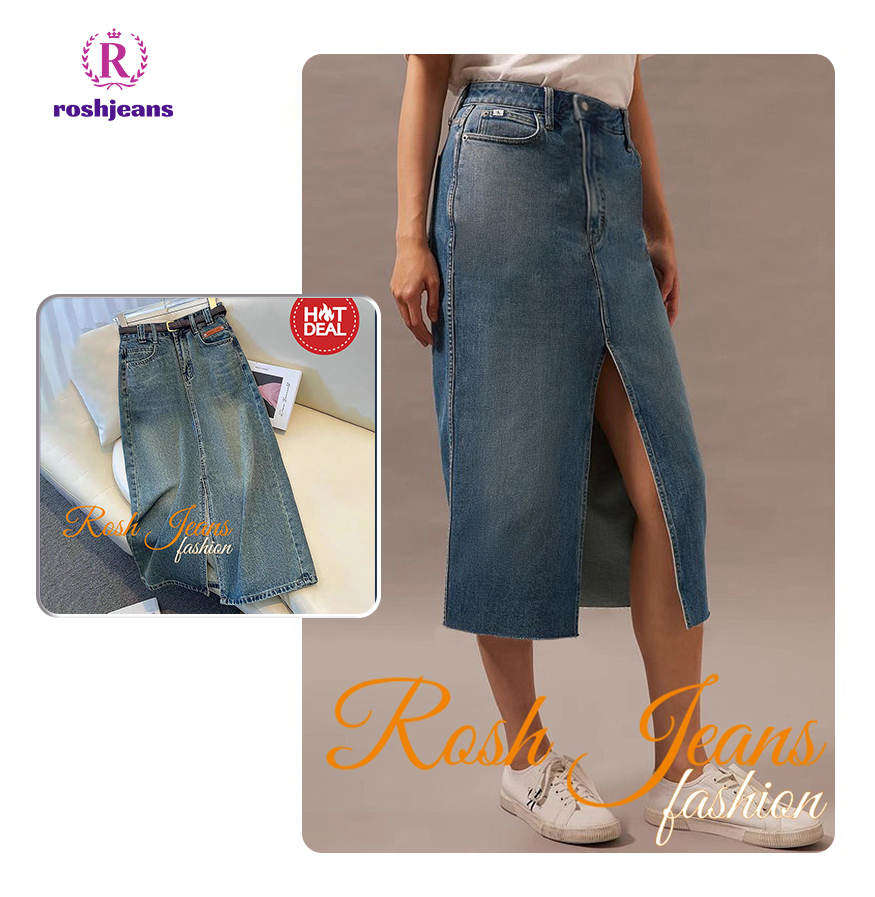 Rosh_Jeans Skirt for woman Retro Midi Denim Skirt Maong Palda Jeans ...