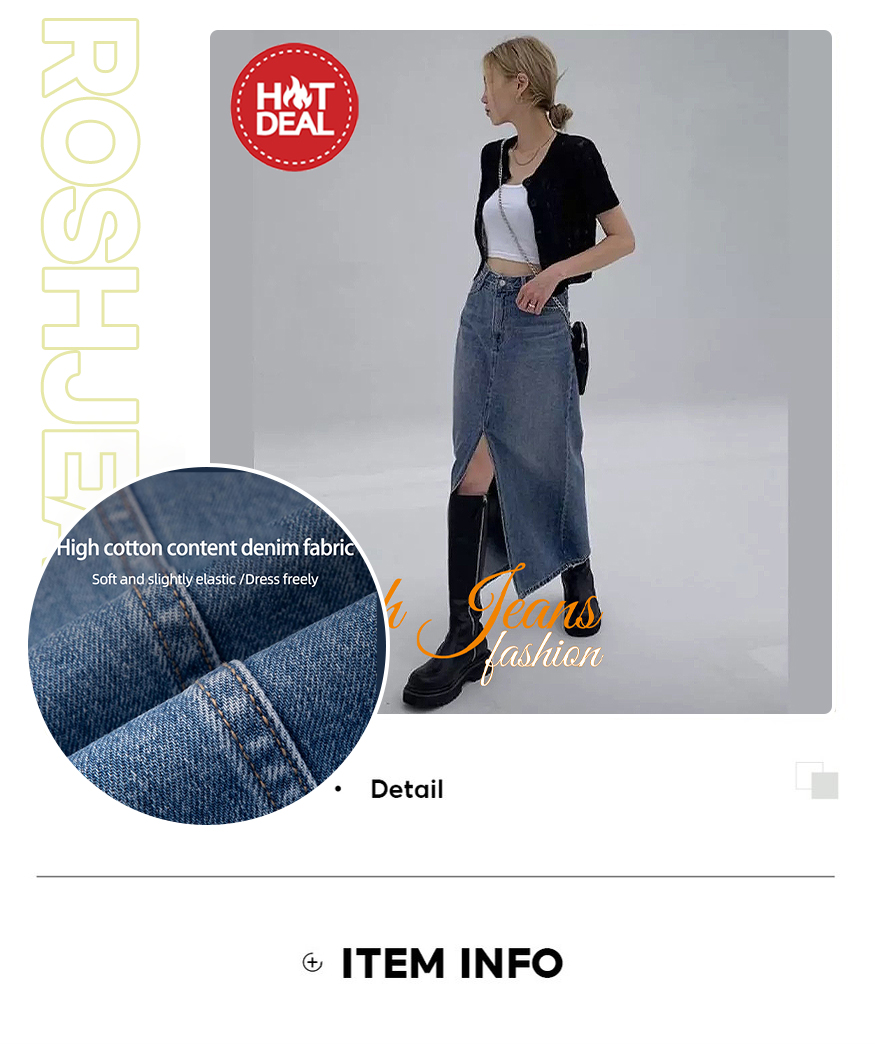 Rosh_Jeans Skirt for woman Retro Midi Denim Skirt Maong Palda Jeans ...