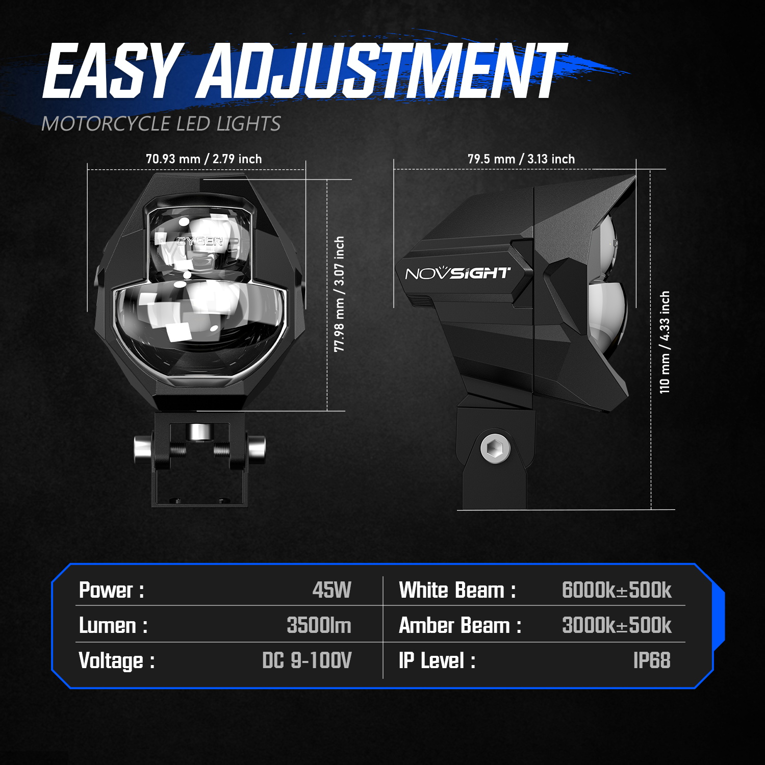 Novsight 45W 3500LM Mini Driving Light DC 9-100V Double LEDS Motorcycle ...