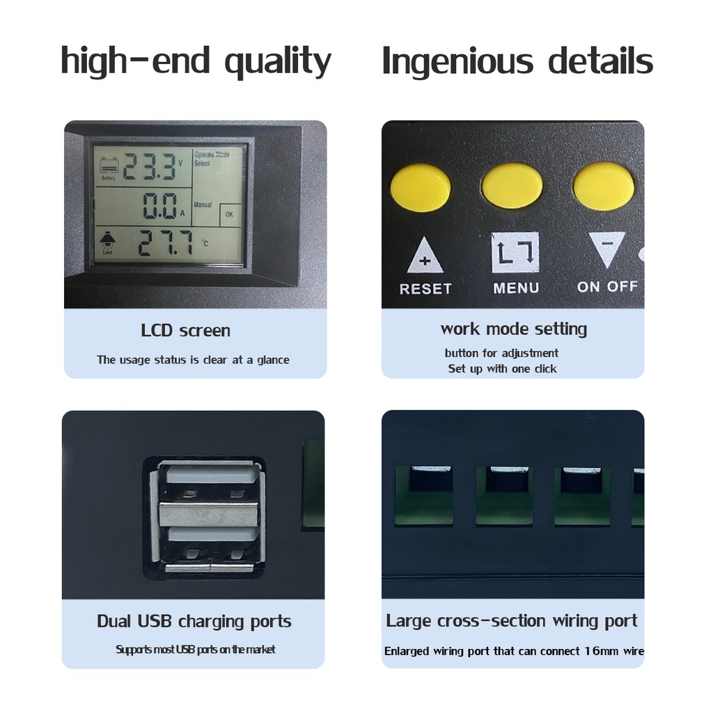 LAIRTPOW MPPT Solar Controller 30A/ 60A/80A/100A 12V 24V 36V 48V AUTO Battery Charger With LCD ...