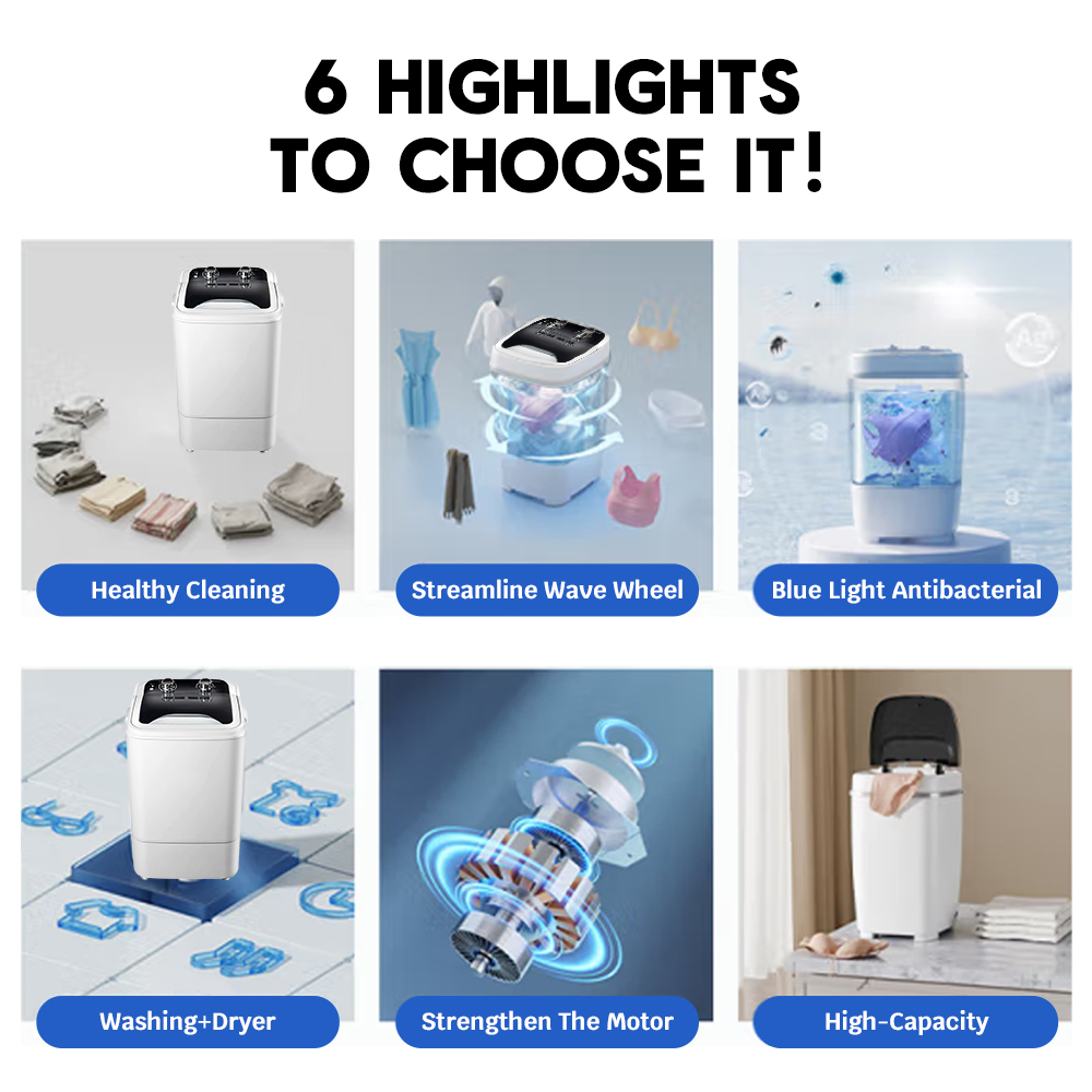 HOMEMAX 6.6KG Washing Machine Fully Automatic MINI Washing Machine with ...