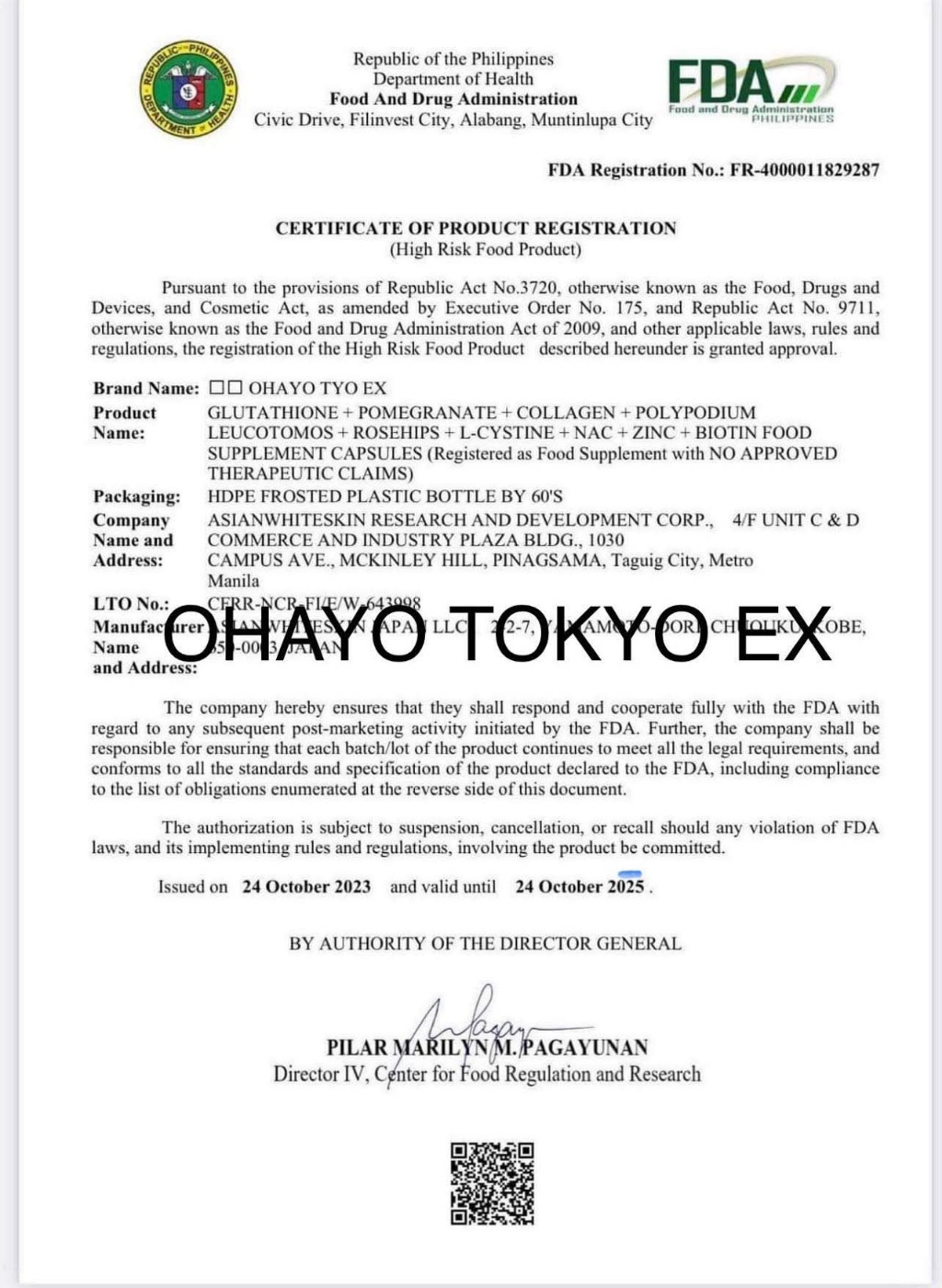 Ohayo Tyo Ex Lumine White Glutathione 60 Capsules, Skin Whitening, Anti ...