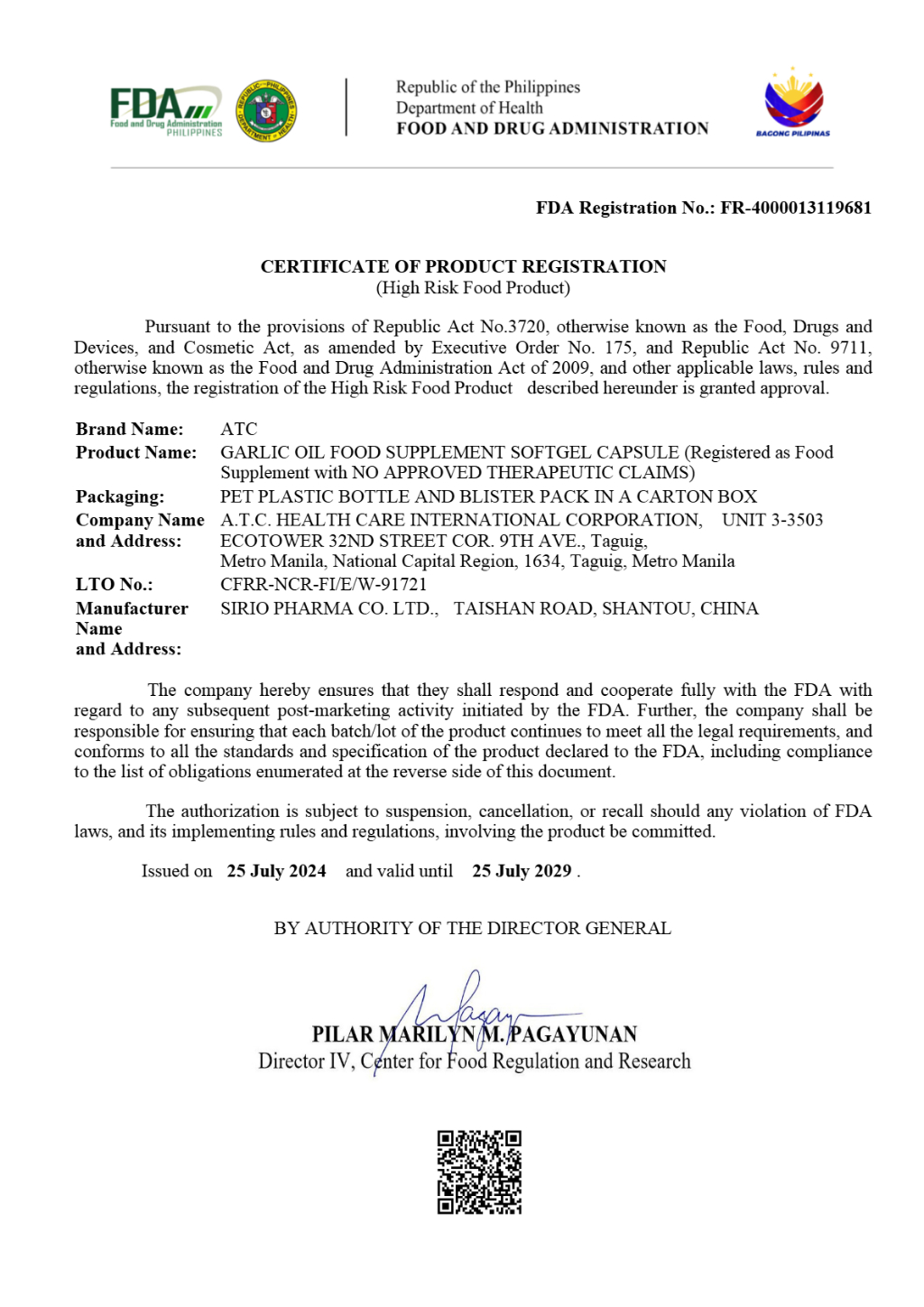 ATC Garlic Oil 500mg x 100's (1 bottle) | Shopee Philippines