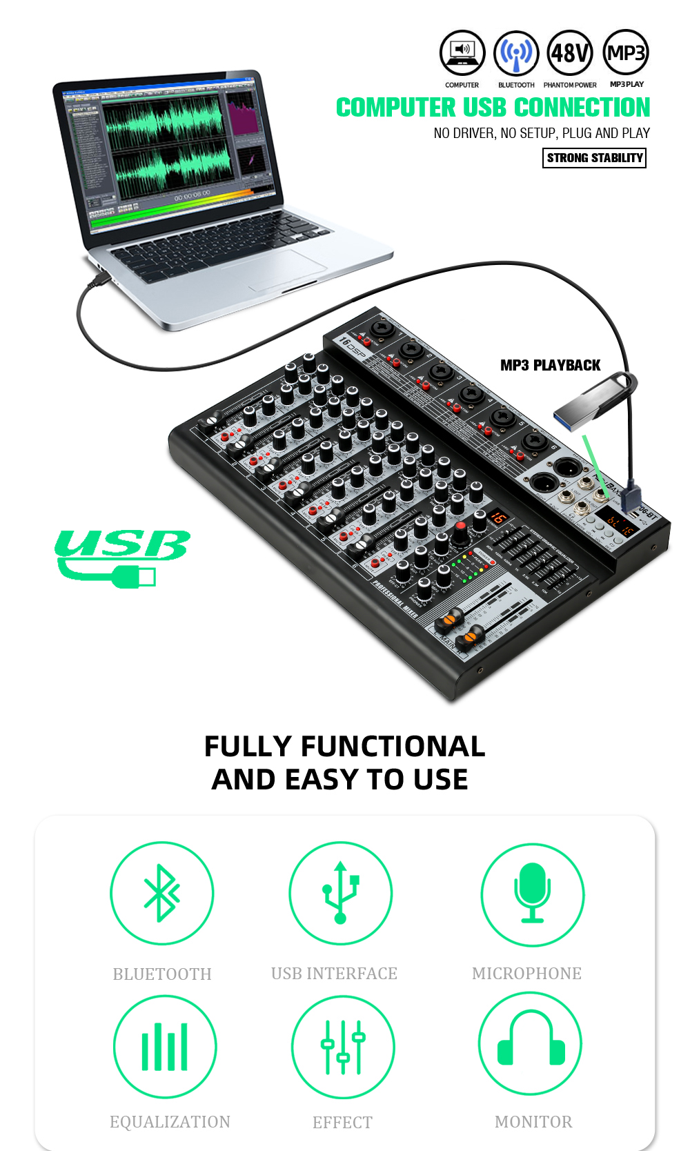 NEW BAXS MX06BT professional mixer 6-channel built-in na EQ 16DSP ...