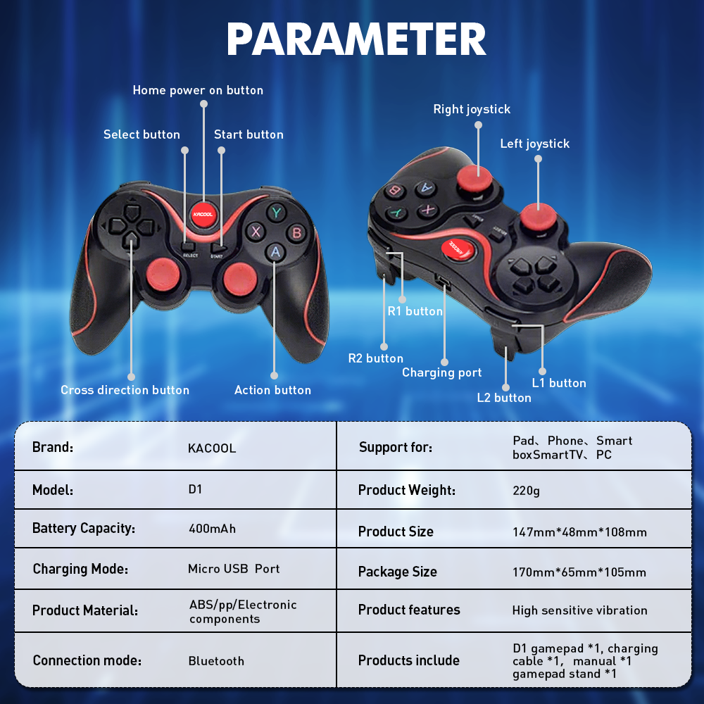 Kacool T3 wireless Bluetooth gamepad game pad controller with phone ...