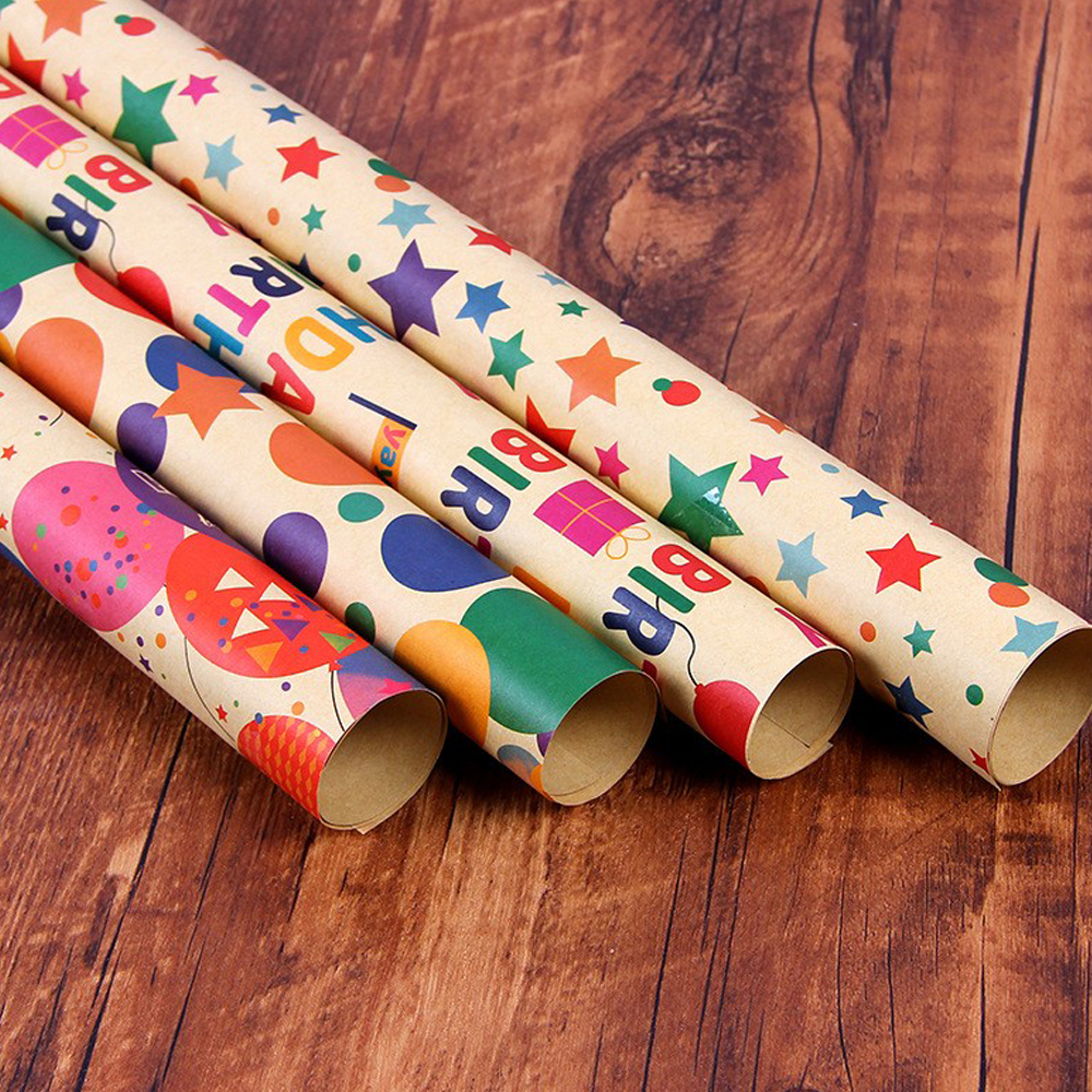4pcs Birthday Gift Wrapping Paper Kraft Present Paper DIY Book Cover ...