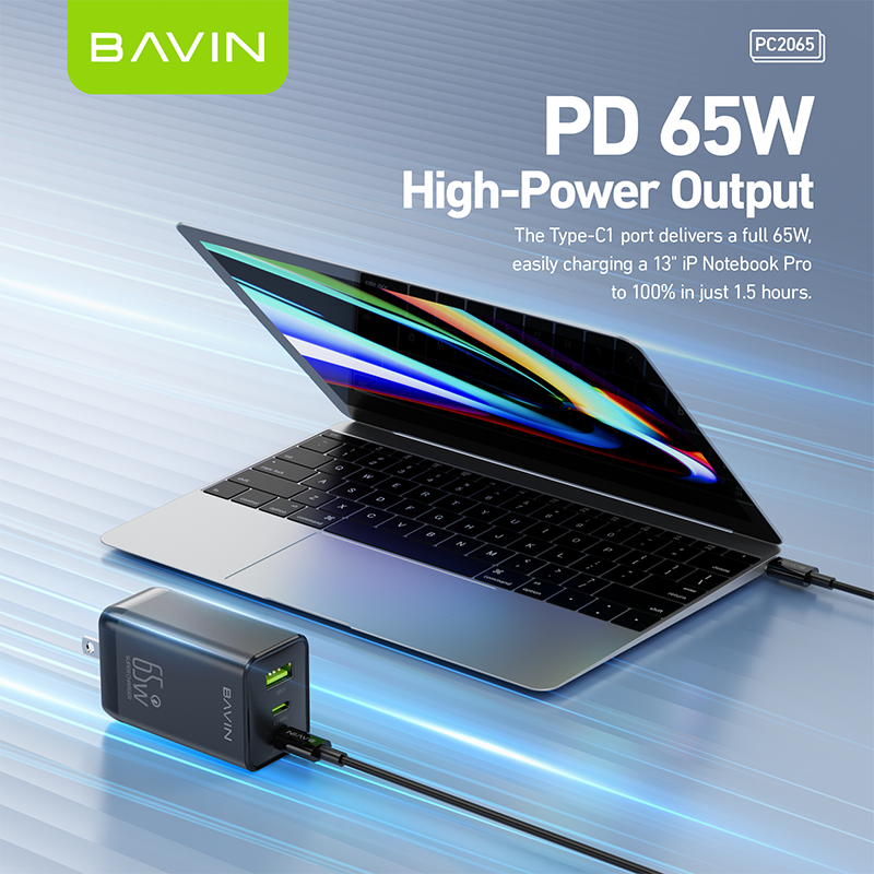 BAVIN PC2065 65W PD+QC Fast Charger w/ Type-C+USB Ports & Cable Set for ...