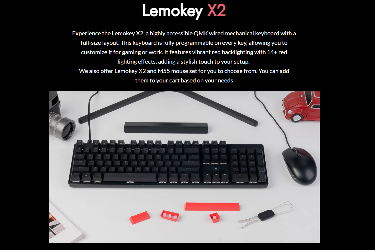 Lemokey Wired Mechanical Keyboard and Mouse Combo X2 QMK Red Switch ...