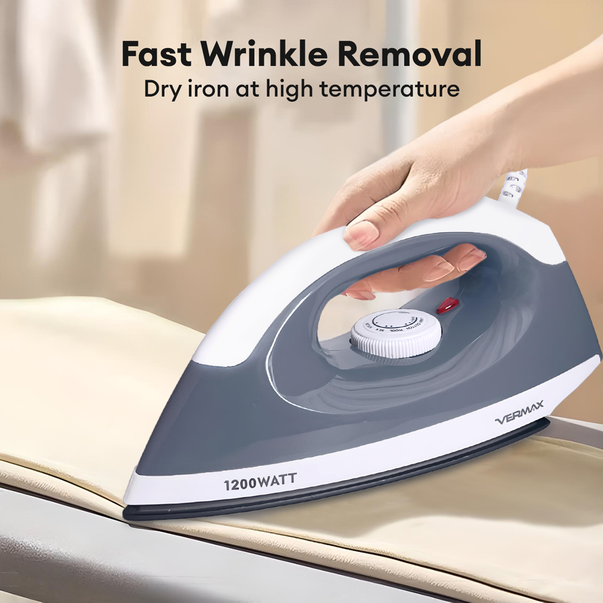 Vermax 1200W Portable Dry Iron Grey 10S fast heat Flat Iron Teflon ...