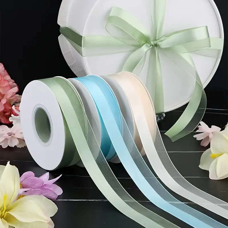 2.5cm(25 yards/roll) Half Satin Ribbon Sheer Satin Ribbon Bouquets Gift ...