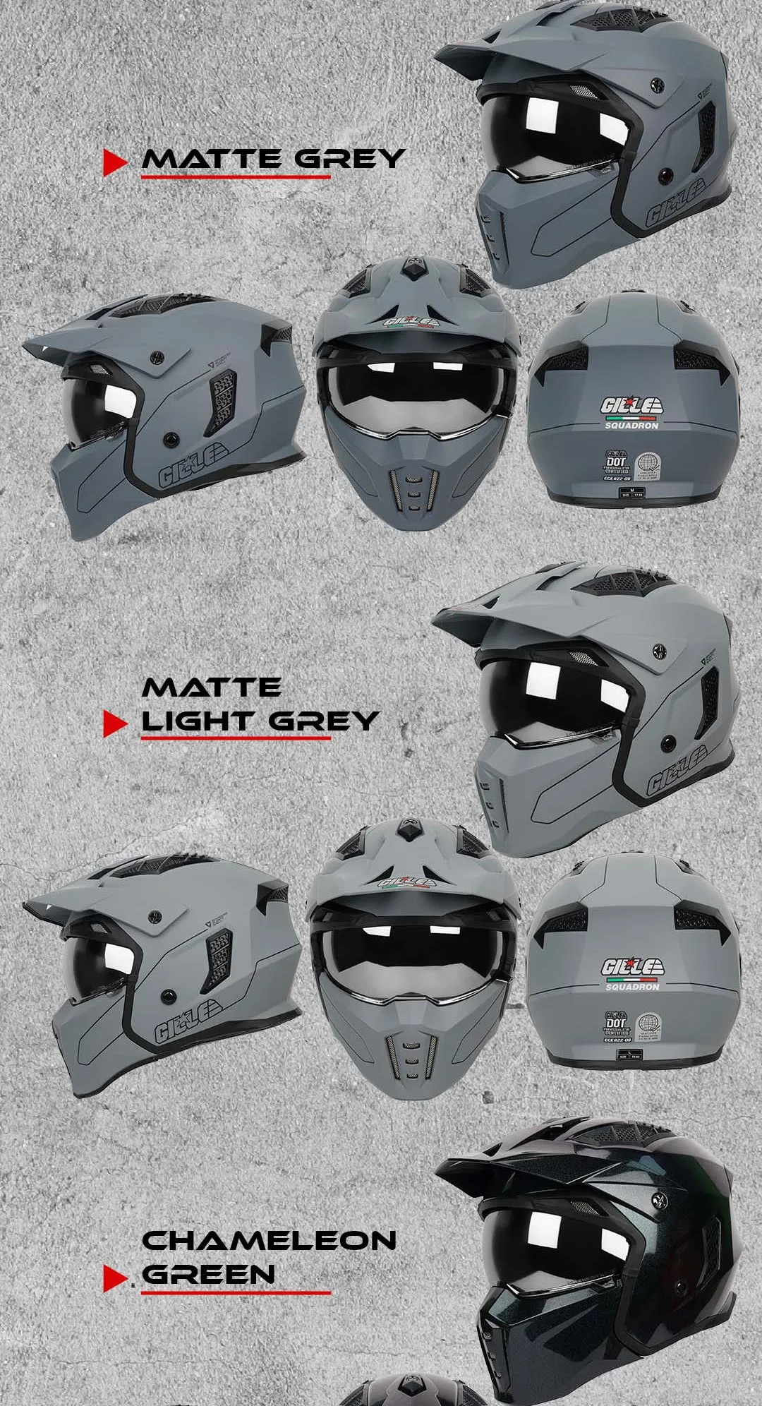 GILLE SQUADRON Modular Helmet Vintage Offroad Helmet Full Face Retro ...