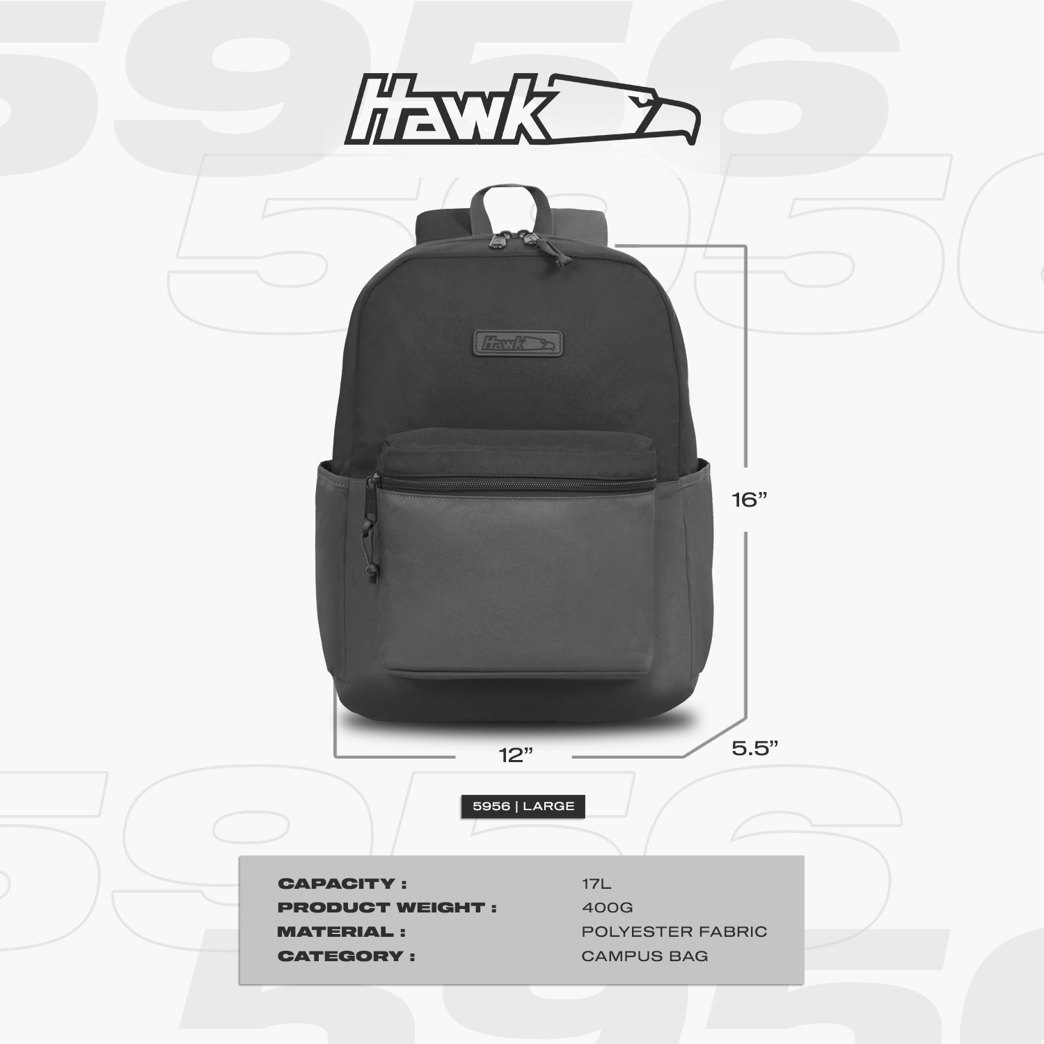 Hawk 1256 Backpack – Stylish Gradient Design, Side Pocket, Lightweight ...