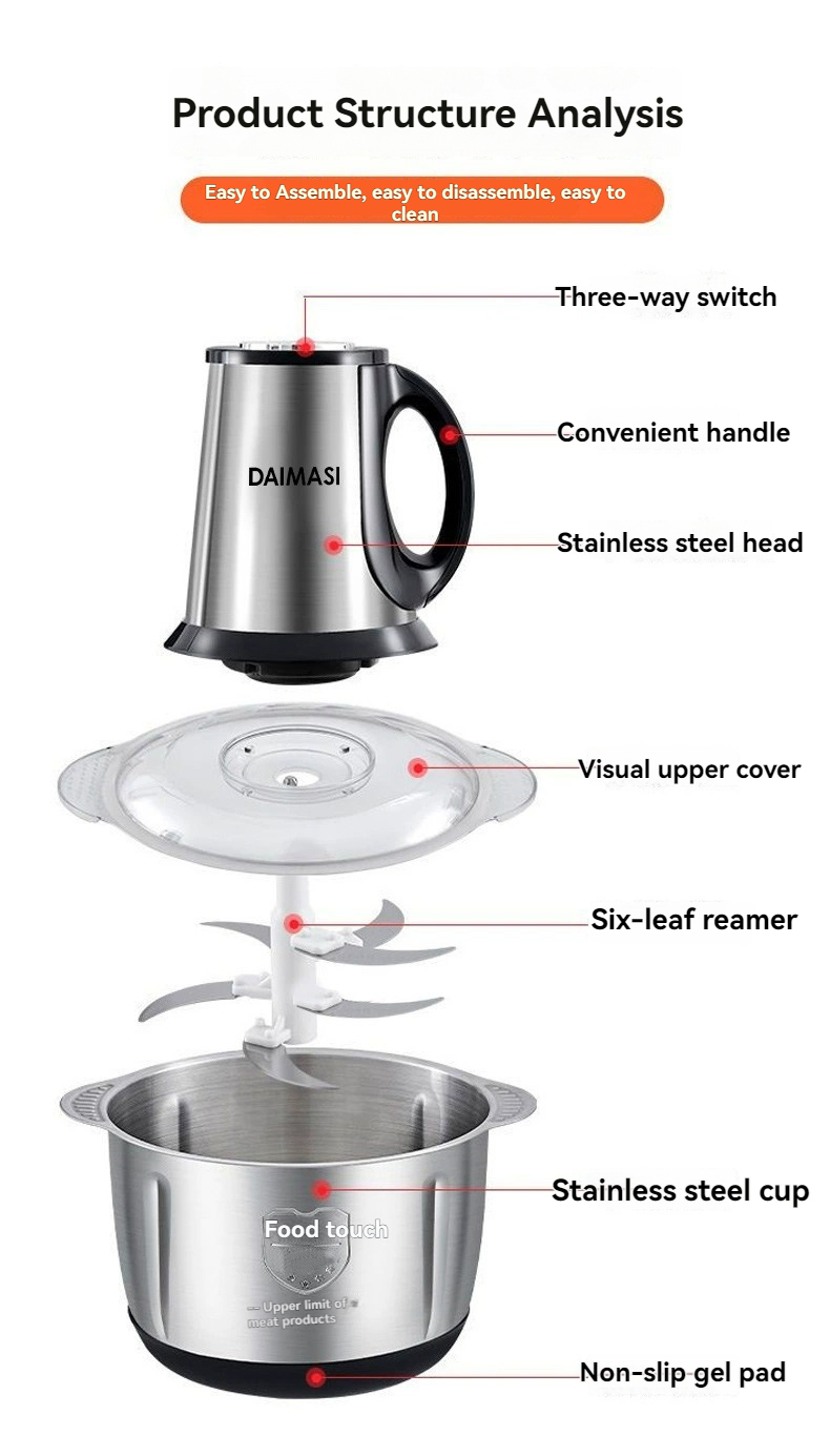 5L Meat Grinder 3 Speed Food Processor Electric 5 Blades Heavy Duty Multi-Function Grinder ...