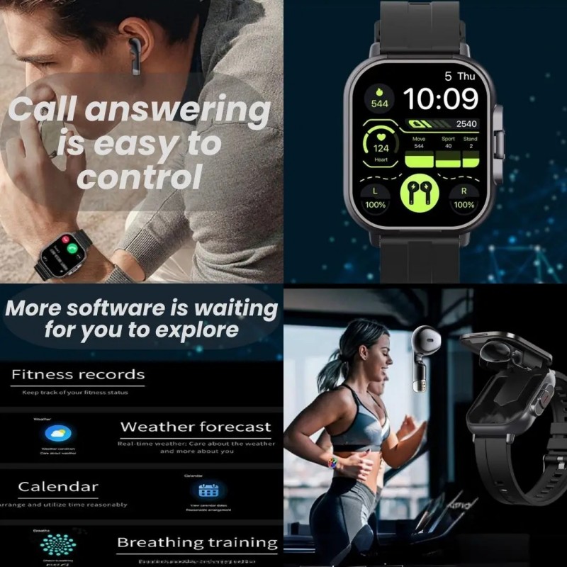 Smart Watch 2-in-1 Headset GPS Bluetooth Talk Heart Rate Blood Pressure ...