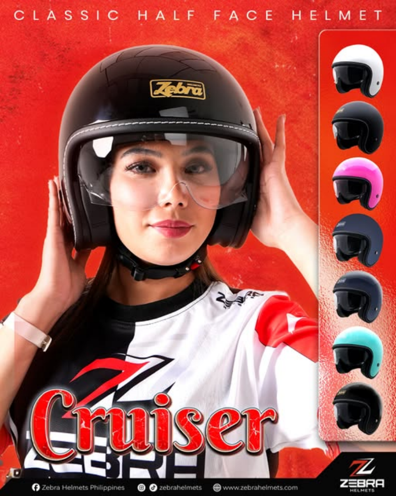 ZEBRA 807 CRUISER Half Face Classic Helmet For Motorcycle Retro Vintage ...