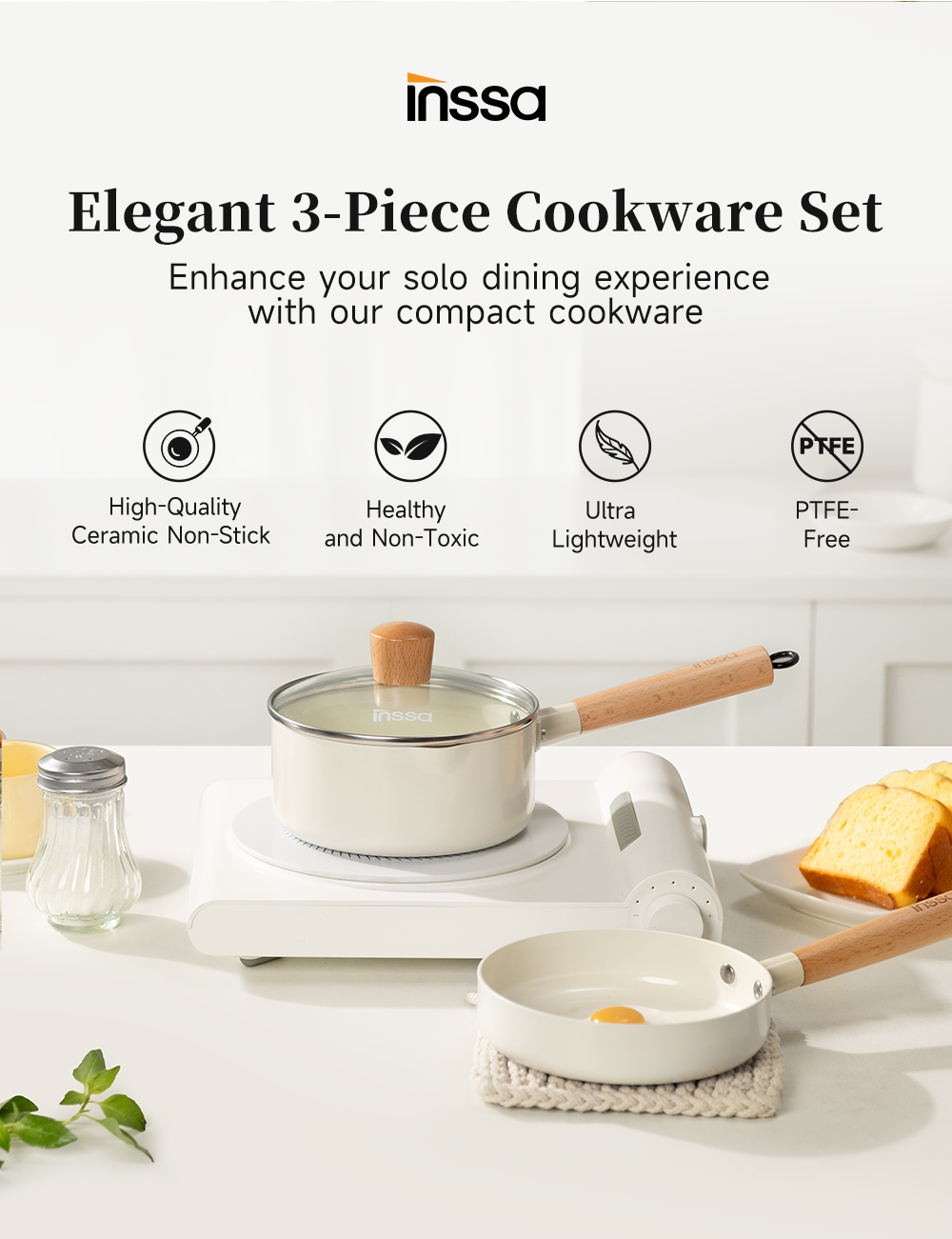 Simplus x inssa Non Stick Cookware Set 16cm Frying Pan 16cm Saucepan ...