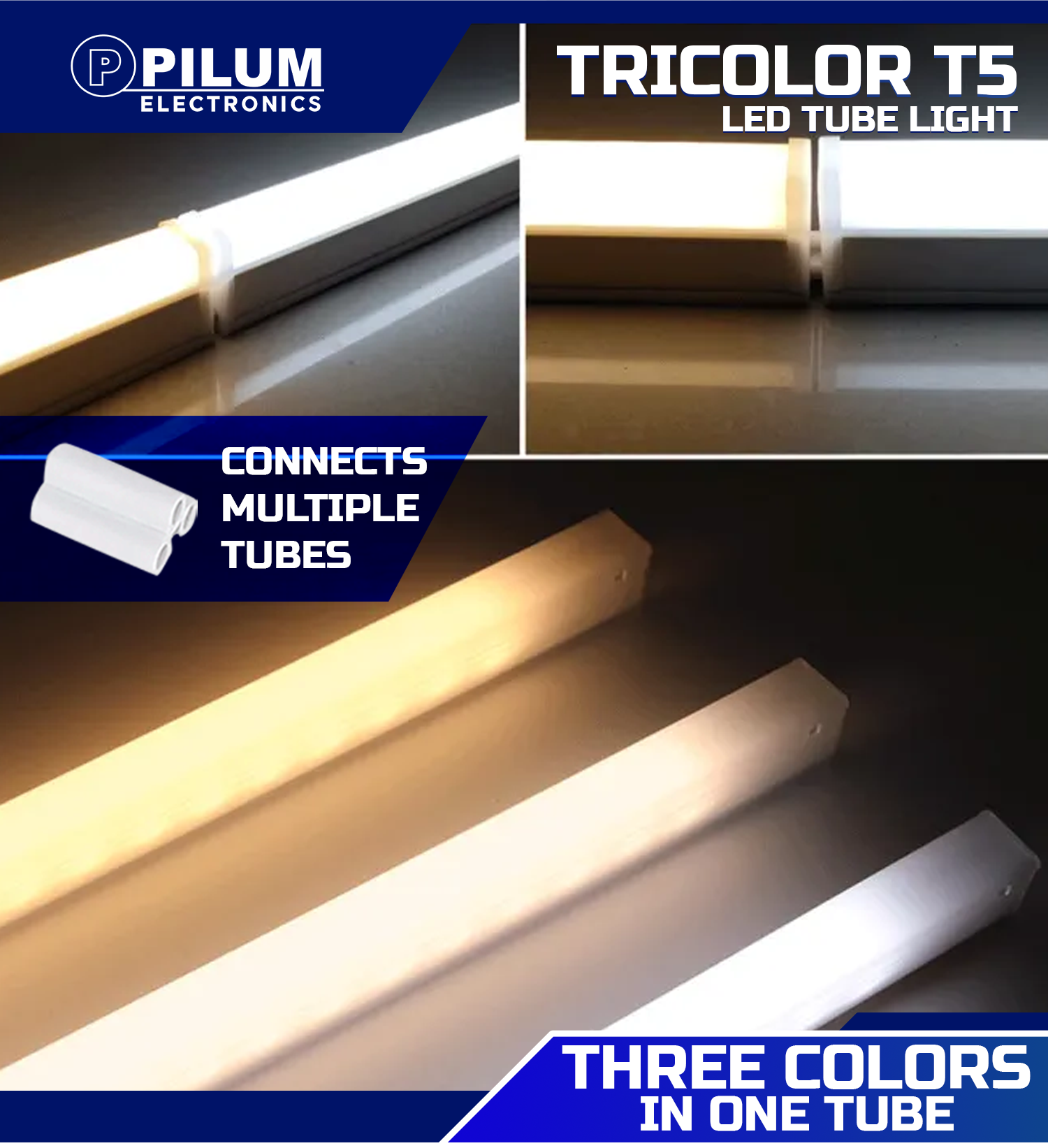 PILUM Tricolor T5 LED Tube Light - 6W / 9W / 13W / 18W - Easy Switch ...