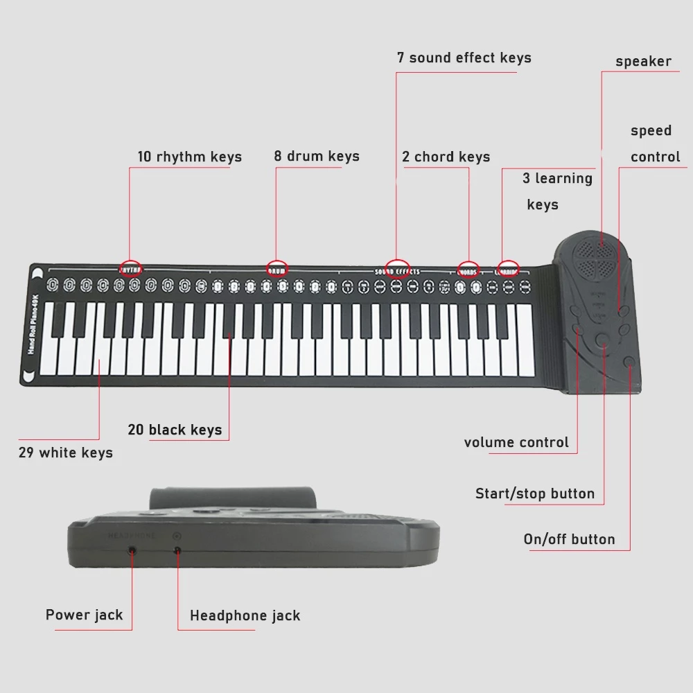 Portable Electronic Keyboard Foldable Hand Roll Piano 88 Keys Piano ...