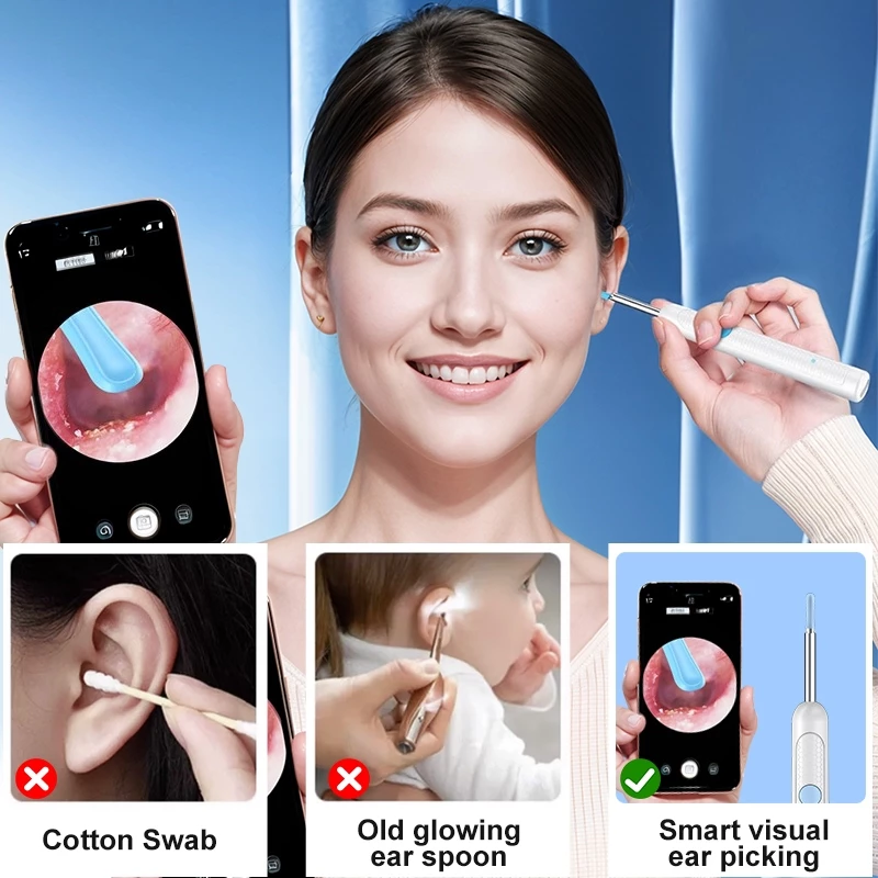 Wireless WiFi Ear Cleaner 8pcs Intelligent Ear Pick with Camera Visual ...
