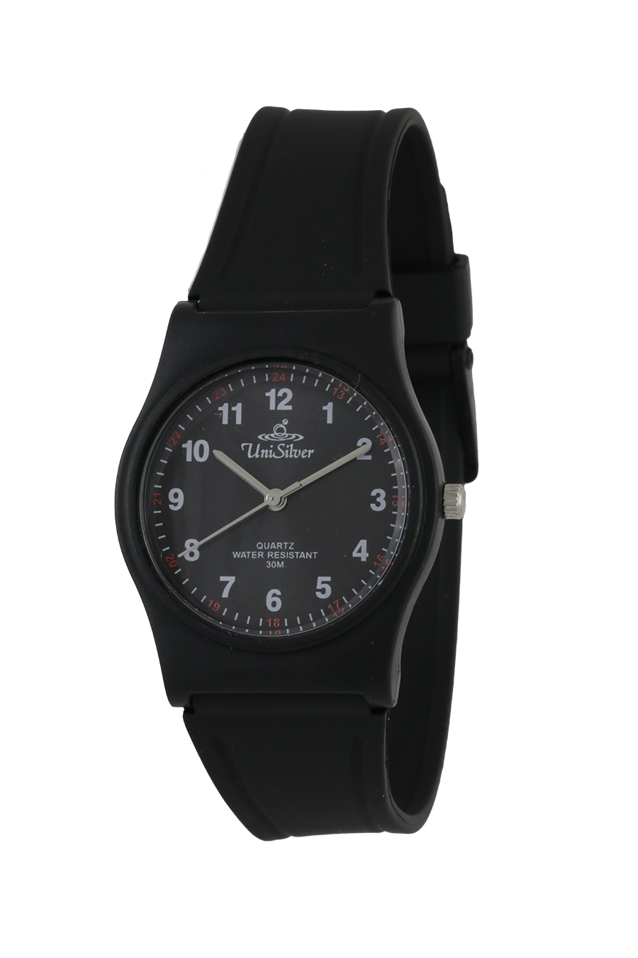 UniSilver TIME Women's Small All Black w/Red # Analog Rubber Watch ...