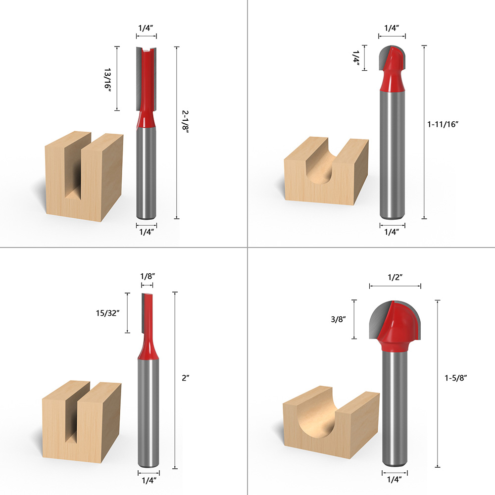 15/12PCS 1/4 Inch Router Bit Set Trimming Straight Milling Cutter for ...