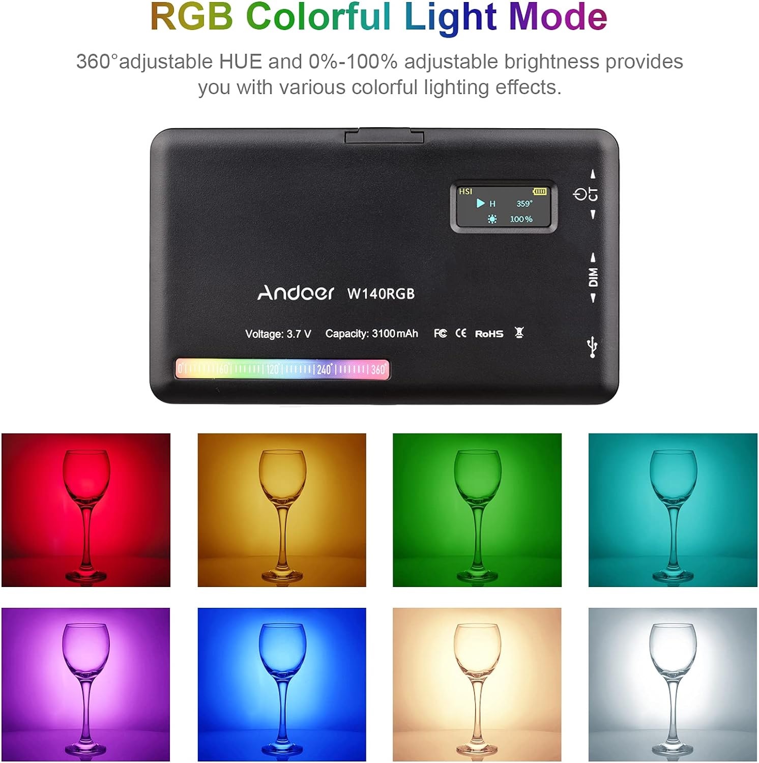 VL200 RGB LED Video Light Portable Camera Light Panel Dimmable ...
