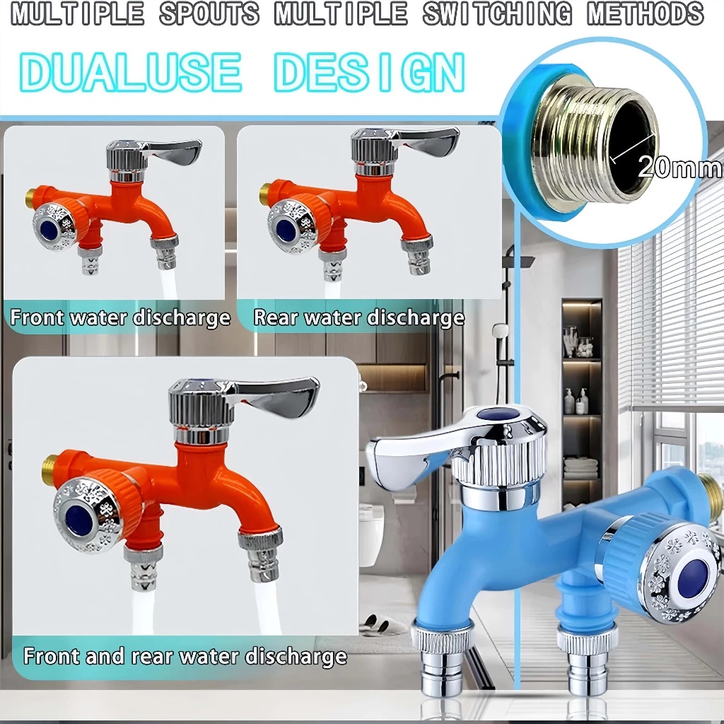 Dual Control Faucet Double Outlet Water Tap 1/2" Universal Interface ...
