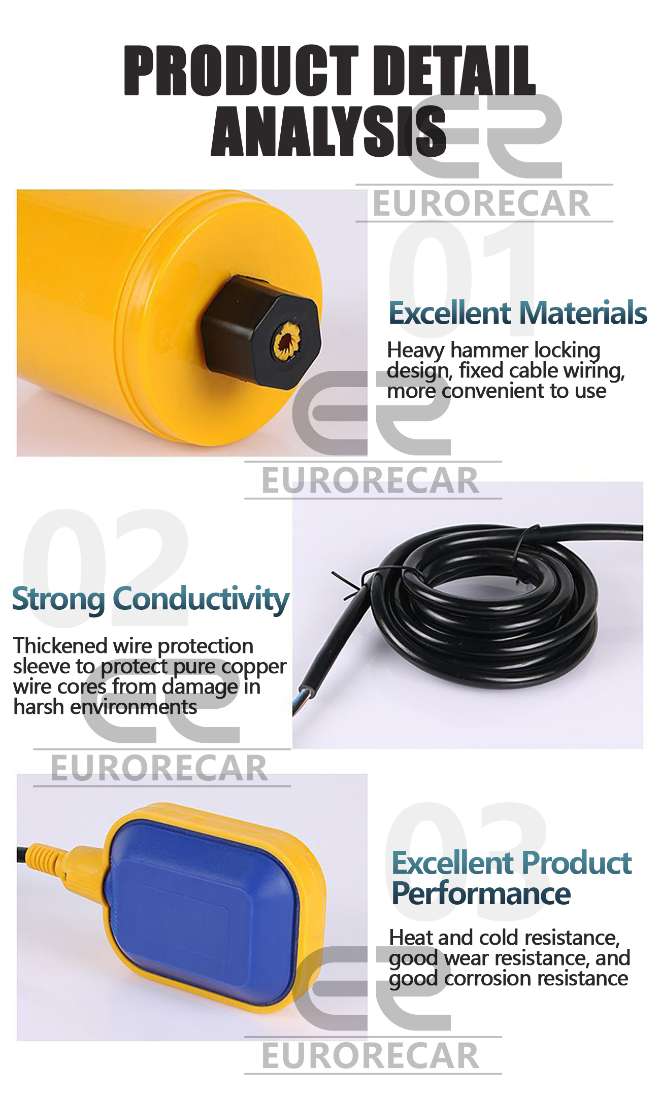 Electrical Water Level Control Float Switch With Customizable Cable Length Float Level Switch ...