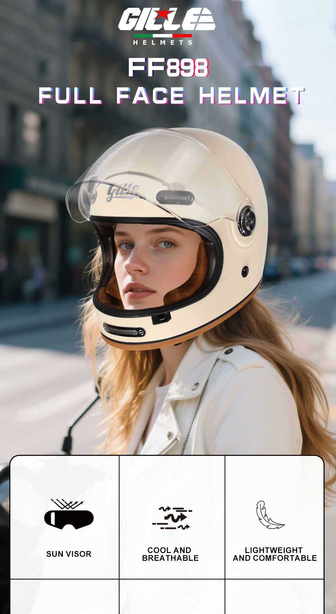 GILLE YM-898 ATAVISTIC Classic Full Face Motorcycle Helmet Single Visor ...