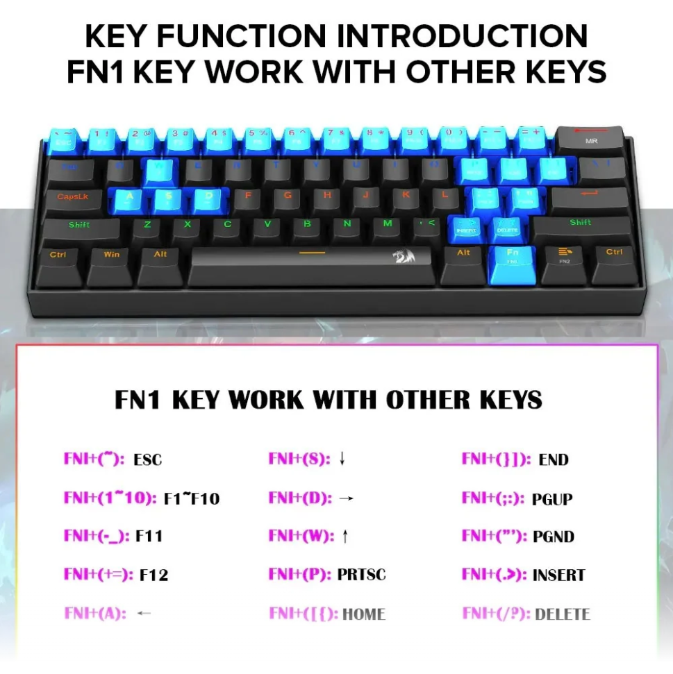 Redragon K606 Lakshmi 61-Key Wired Mechanical Keyboard Red / Blue ...