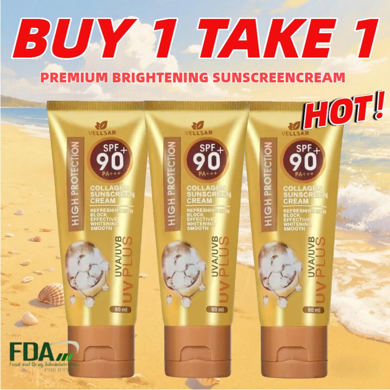 BUY 1 TAKE 2 collagen Sunscreen Cream SPF 90+ Sunblock Lotion Refreshing Sun Block SPF 90 PA ...