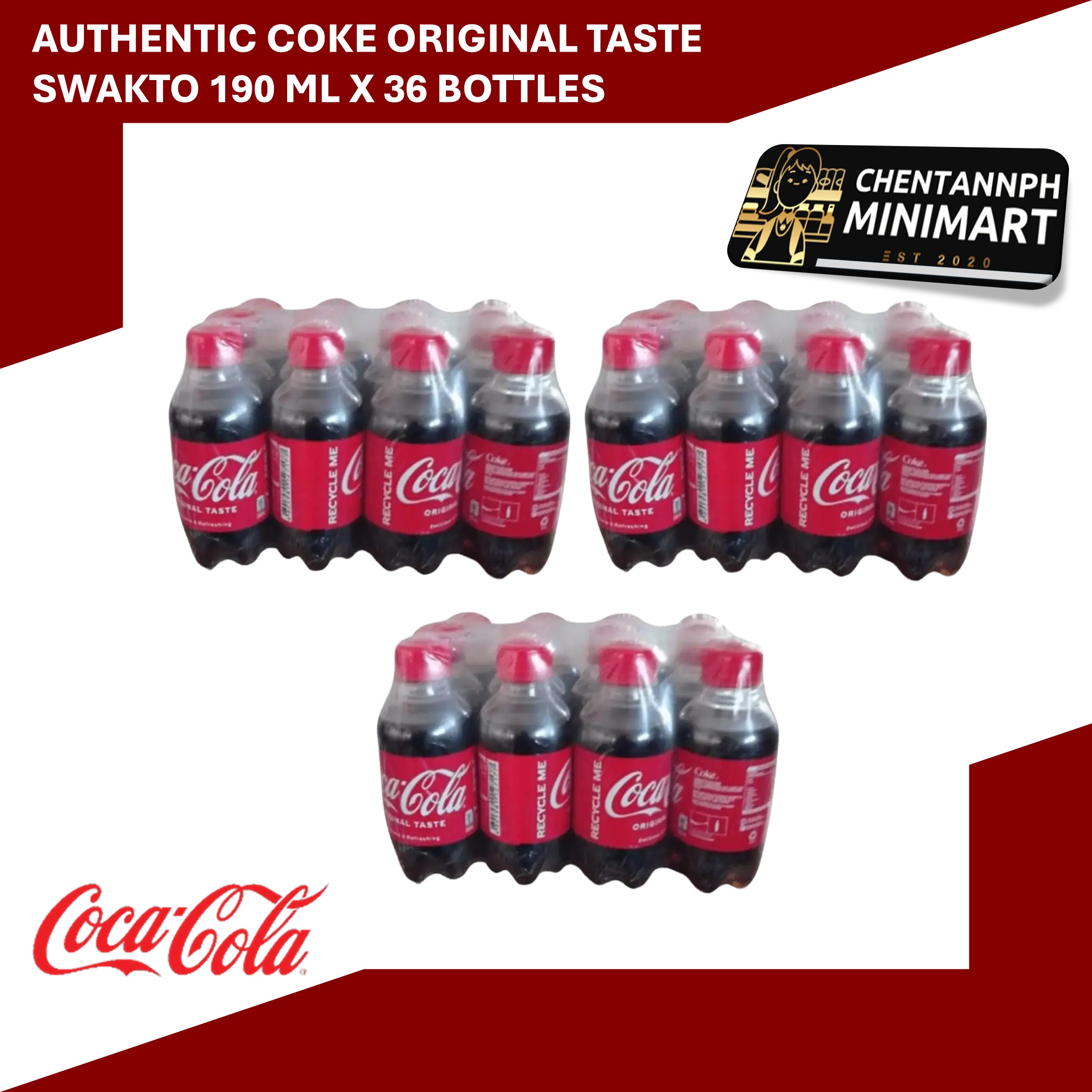 (3 CASES) COCA-COLA Swakto COKE Original Taste Softdrinks Beverages Soda 190 mL x 36 bottles ...