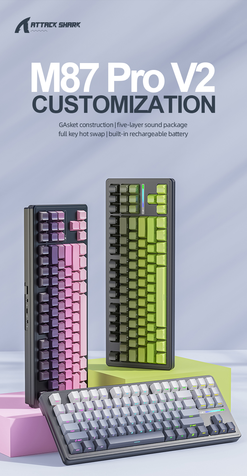 ATTACK SHARK M87PRO V2 Wireless Mechanical Keyboard with Side Printed ...