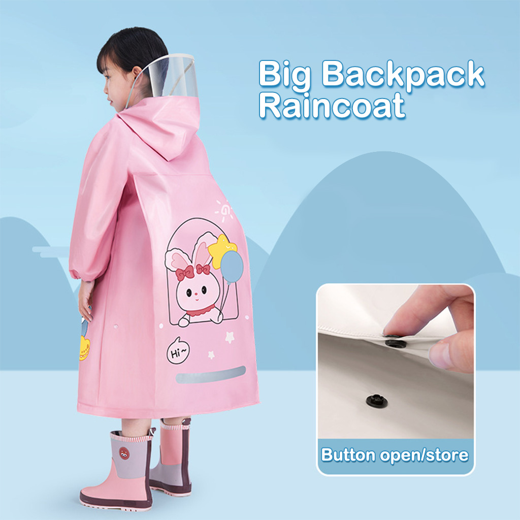 Raincoat For Kids Girls Boys Backpack Full Body Rainproof Waterproof ...