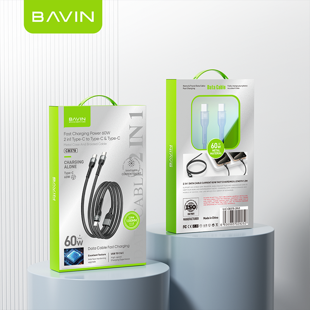 BAVIN CB378 60W USB to Type-C & Type-C to Type-C Cable 2-in-1 Fast ...